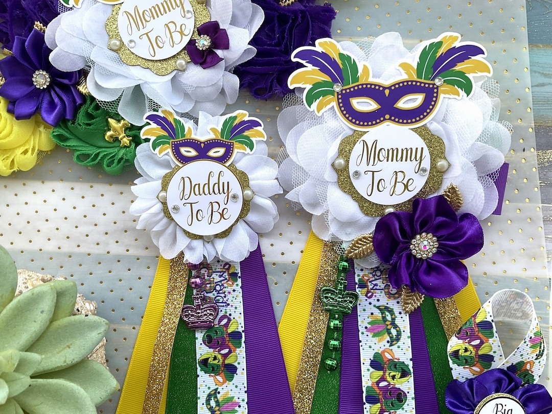 Mardi Gras Baby Shower, Green Yellow Purple Maternity Sash, Mardi Gras ...