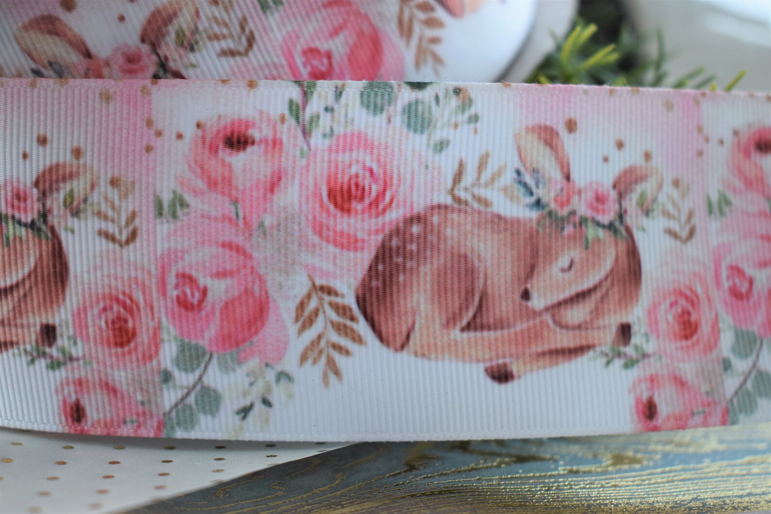 Pink Deer Baby Shower Ribbon Girl Baby Deer Ribbon Pink Grey | Etsy