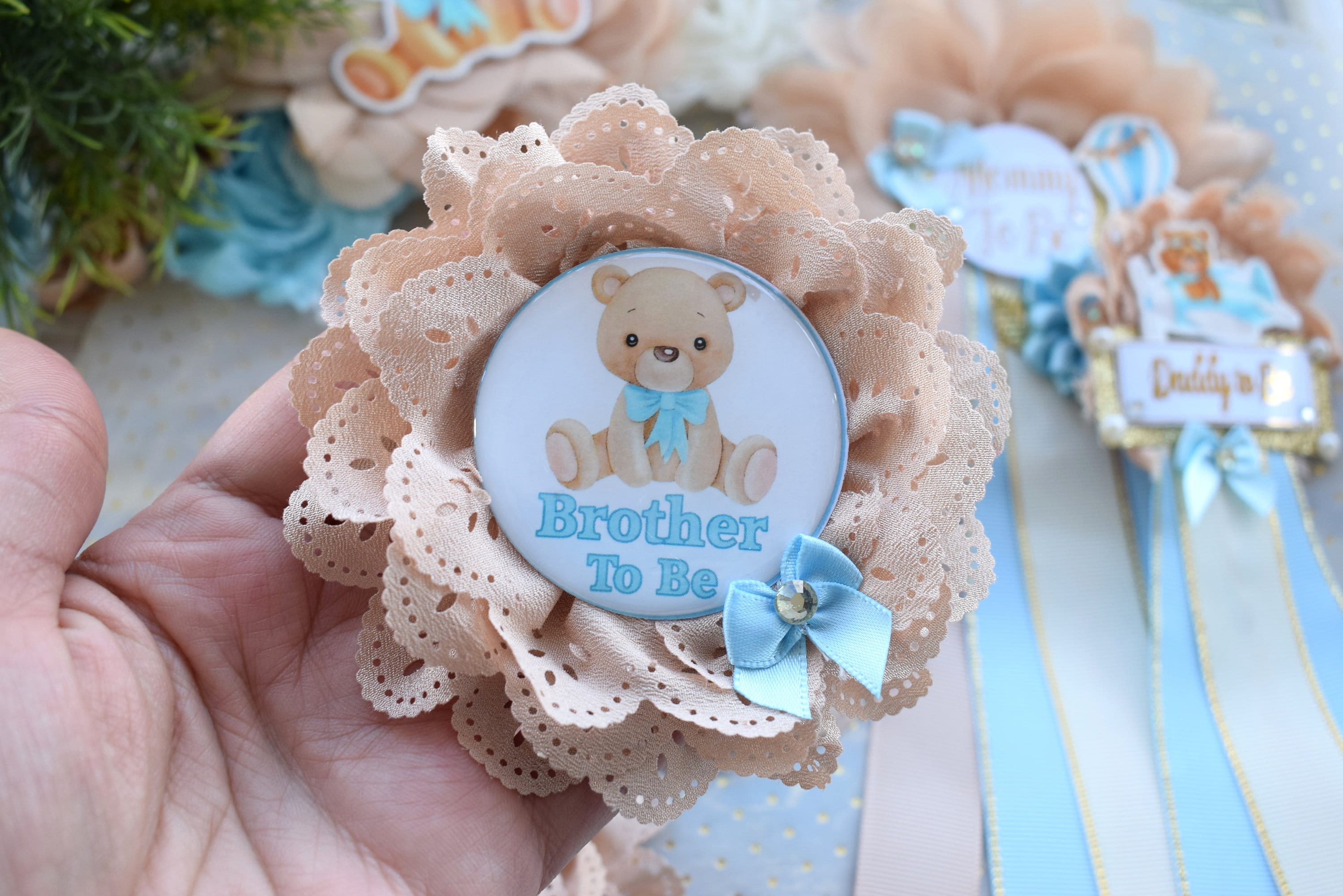 Blue Teddy Bear Baby Shower Teddy Bear Blue Flower Sash | Etsy Canada