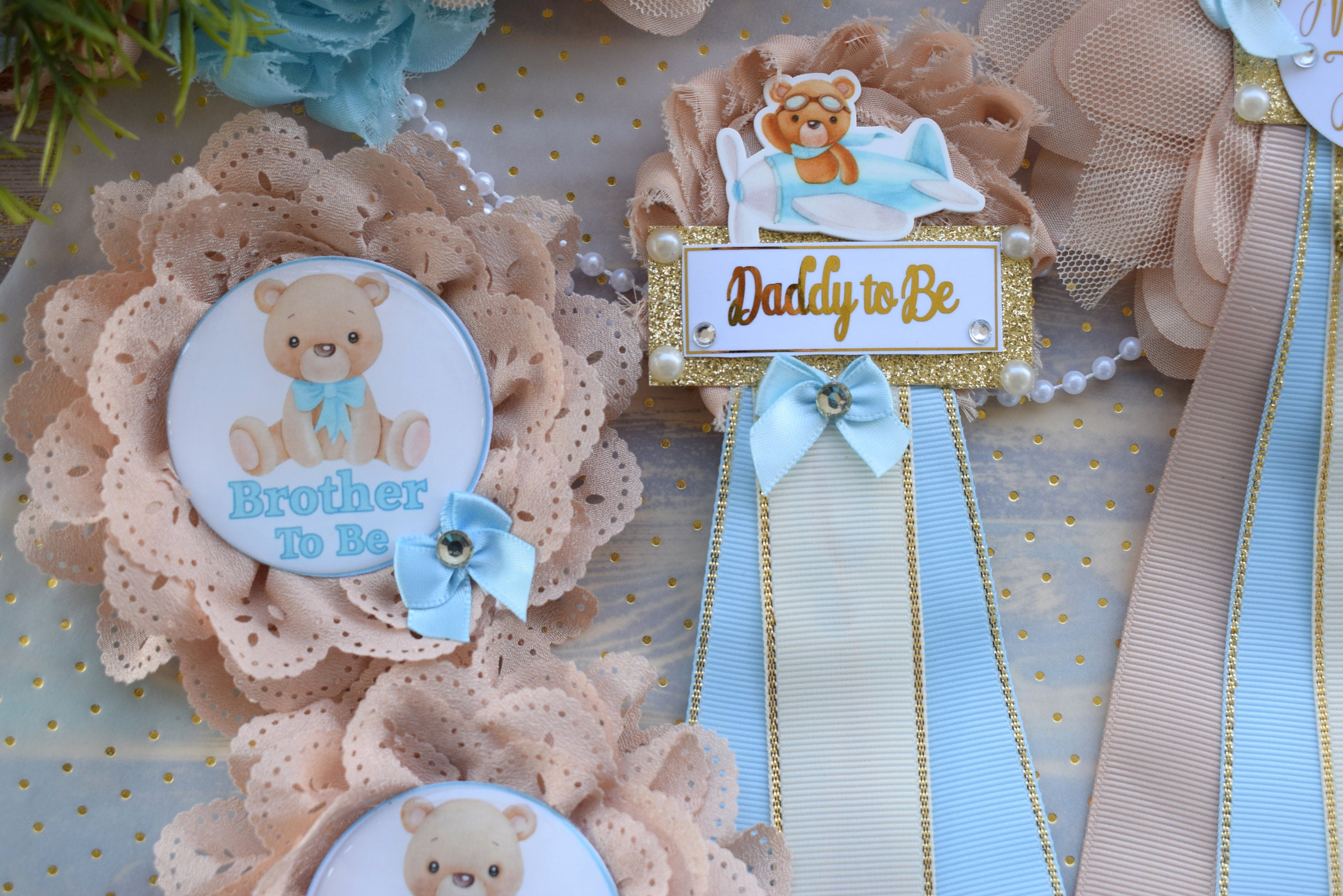 Blue Teddy Bear Baby Shower Teddy Bear Blue Flower Sash - Etsy Canada