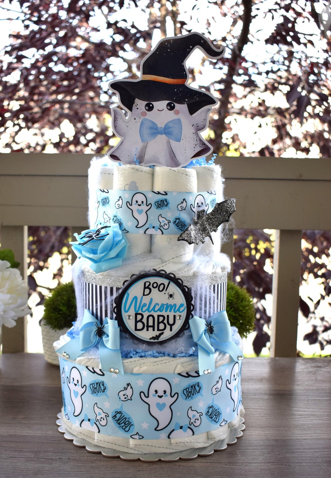 Cute Blue Witch Ghost Diaper Cake Baby Shower, Halloween Baby Shower ...