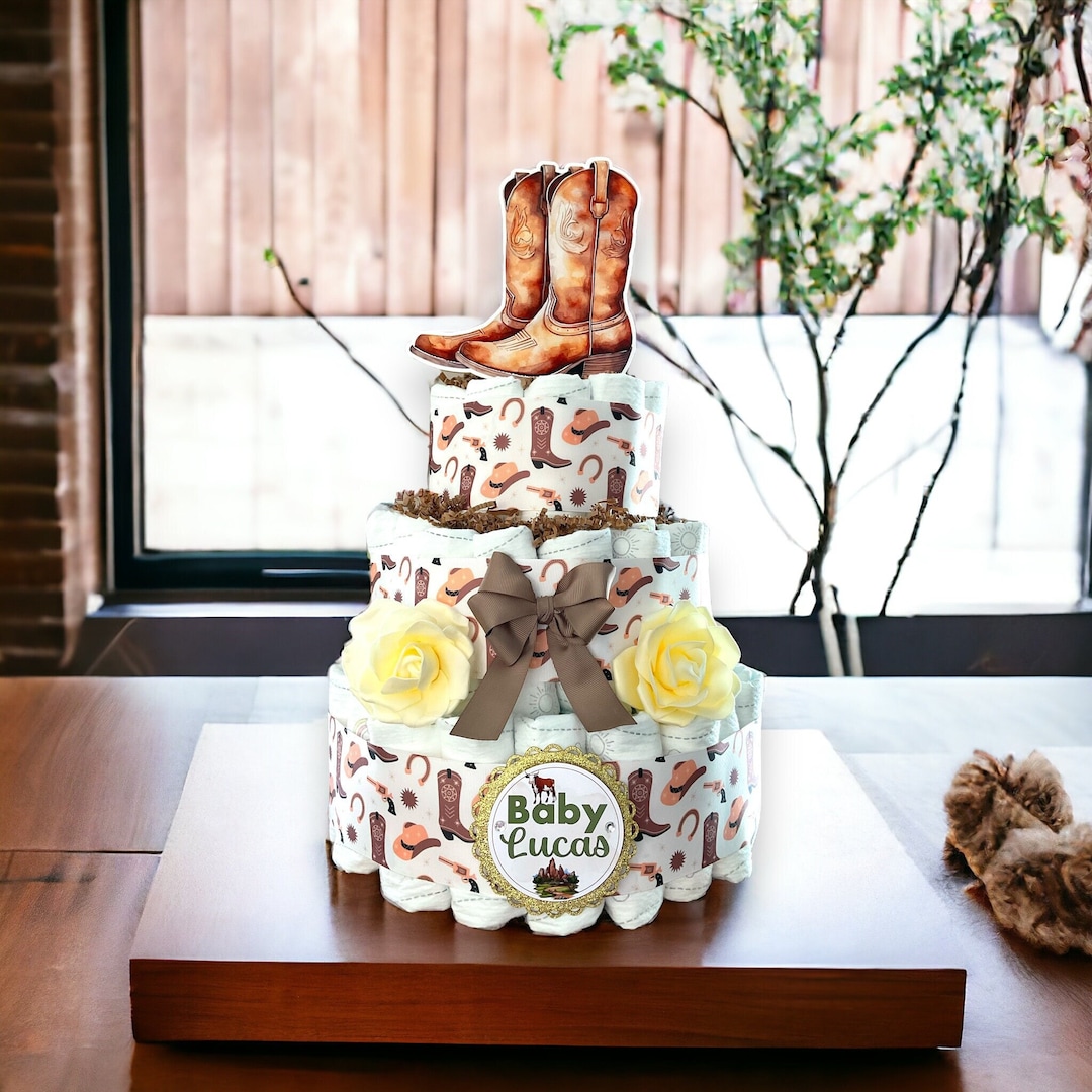Cowboy Western Diaper Cake Baby Shower, Boots Hat Diaper Cake ...
