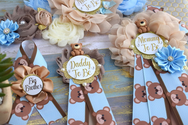 Blue Bear Baby Shower Teddy Bear Blue Flower Sash Teddy Bear - Etsy