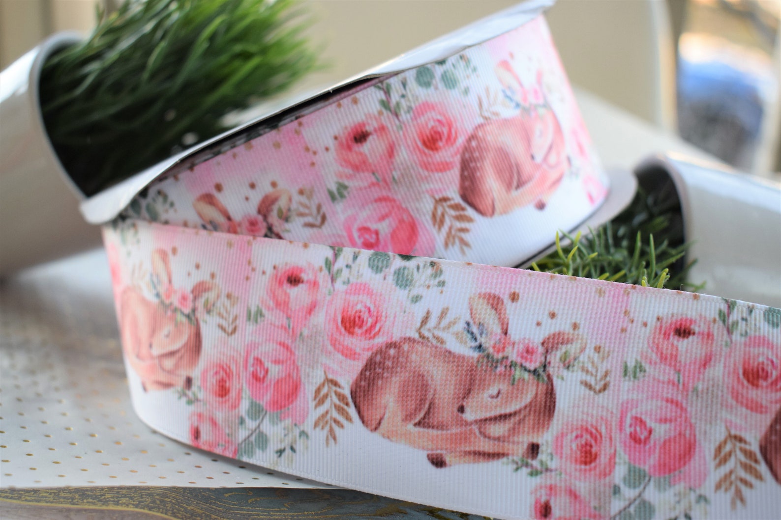 Pink Deer Baby Shower Ribbon Girl Baby Deer Ribbon Pink Grey | Etsy