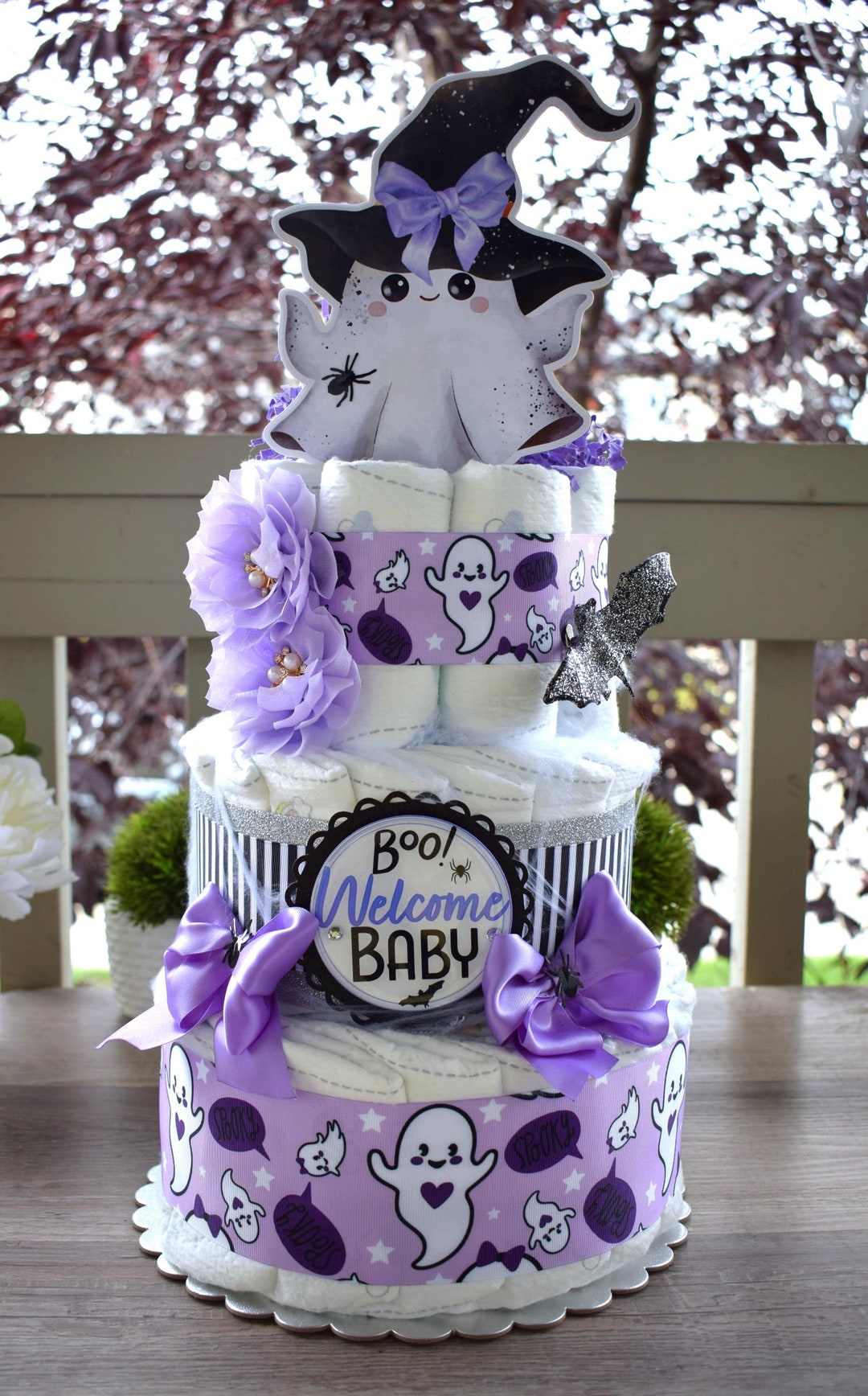 Lavender Witch Ghost Diaper Cake Baby Shower, Halloween Baby Shower ...