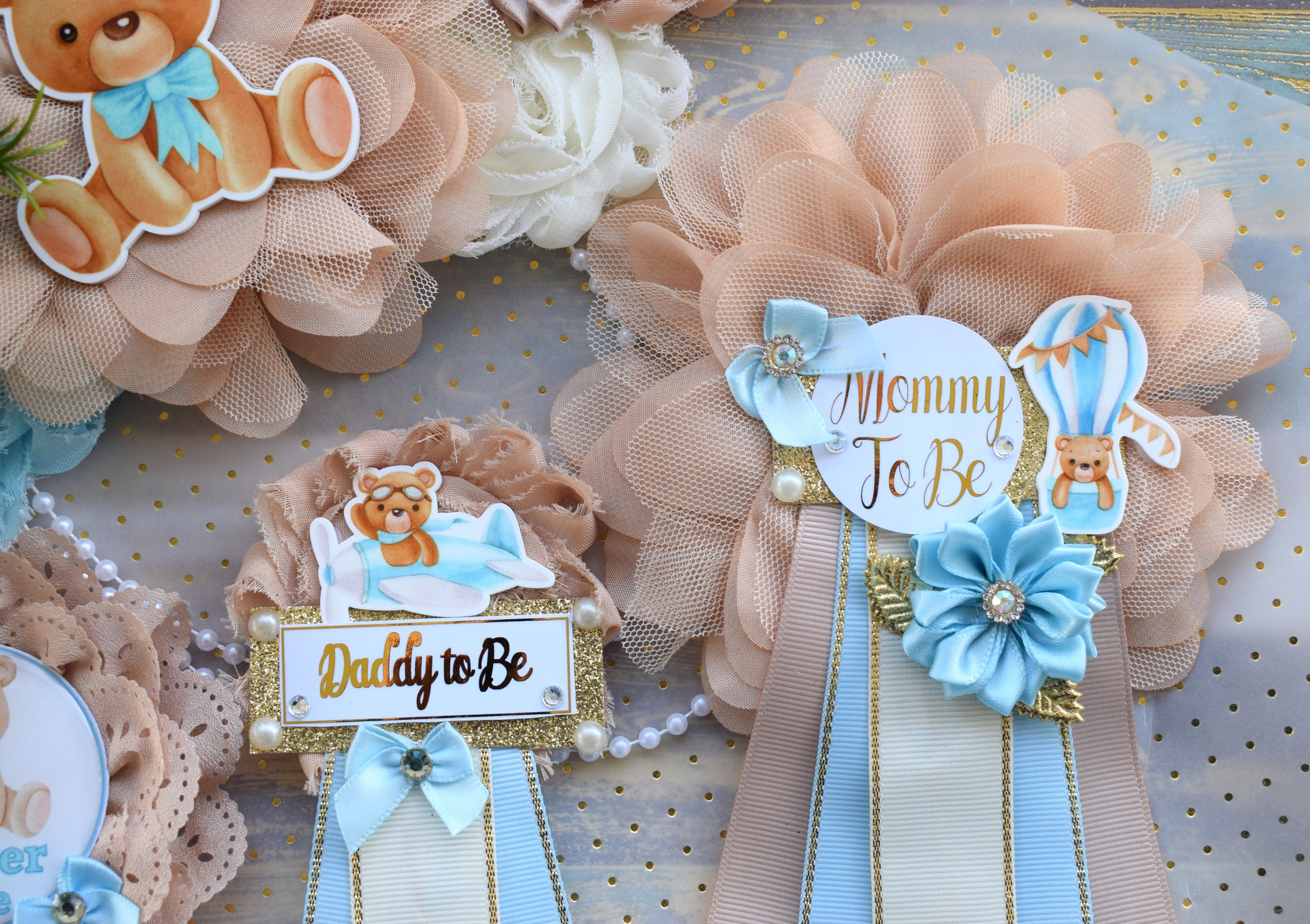 Blue Teddy Bear Baby Shower Teddy Bear Blue Flower Sash - Etsy Canada