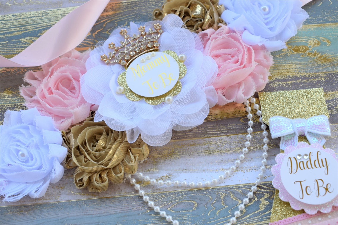Pink Gold Princess Flower Sash Pink Gold Maternity Sash Pink - Etsy