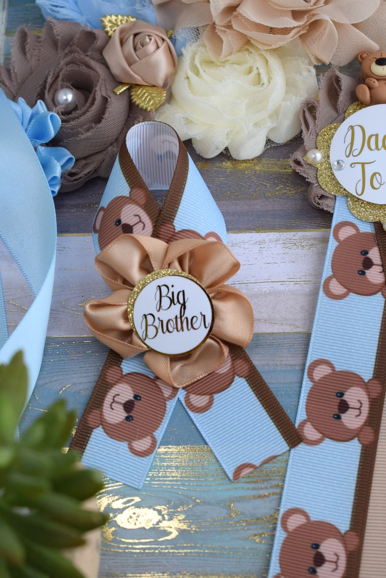 Blue Bear Baby Shower, Teddy Bear Blue Flower Sash, Teddy Bear Corsage ...