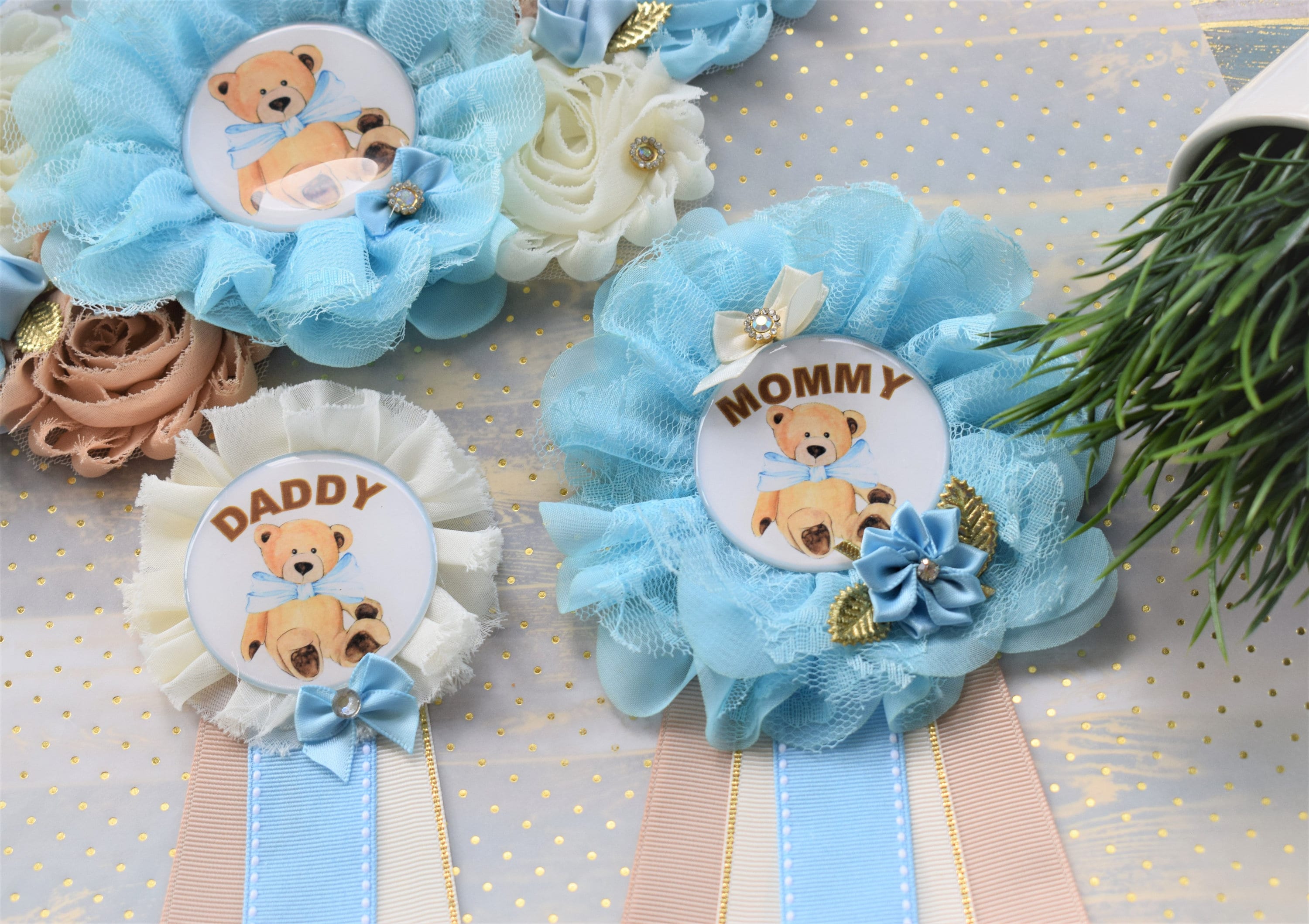 Blue Bear Baby Shower Teddy Bear Blue Flower Sash Teddy Bear | Etsy