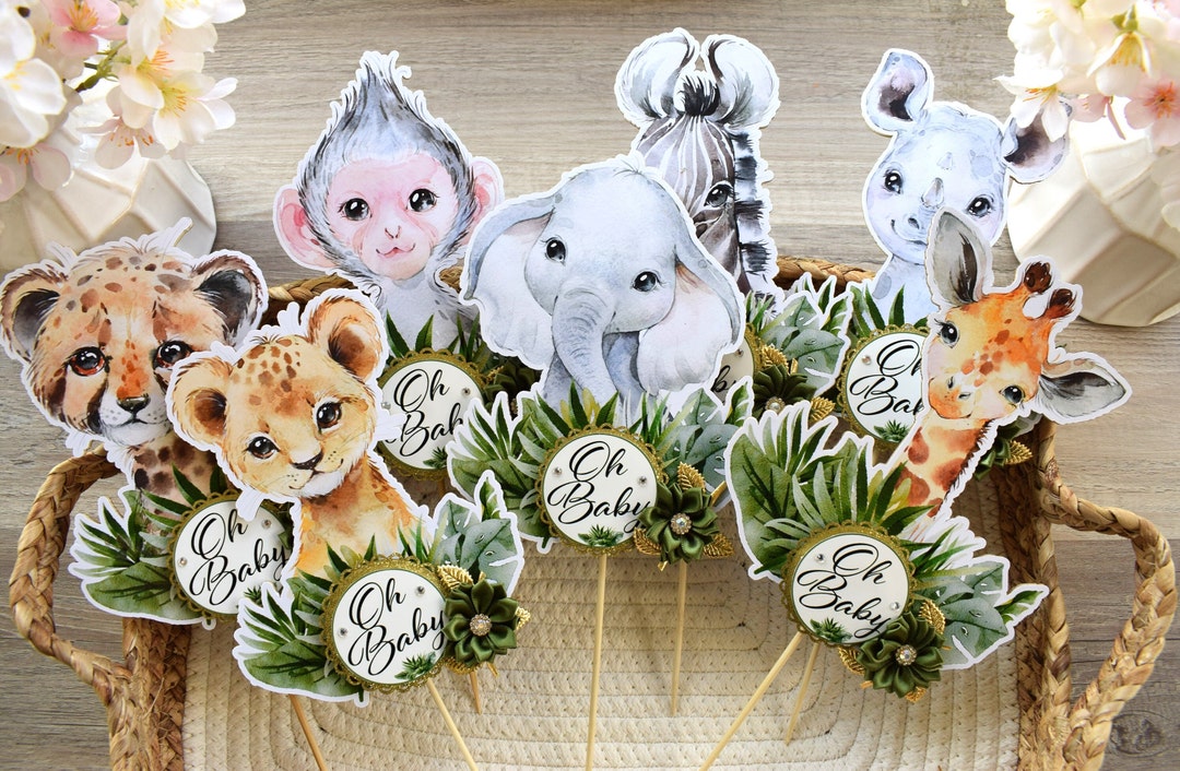 Jungle Safari Cake Toppers, Baby Shower Party, Baby Shower Centerpieces ...