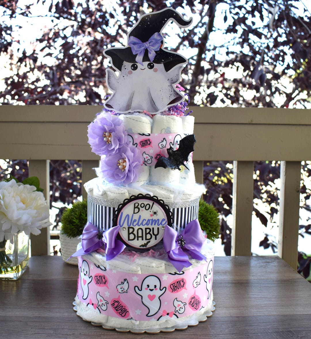 Pink Lavender Witch Ghost Diaper Cake Baby Shower, Halloween Baby ...