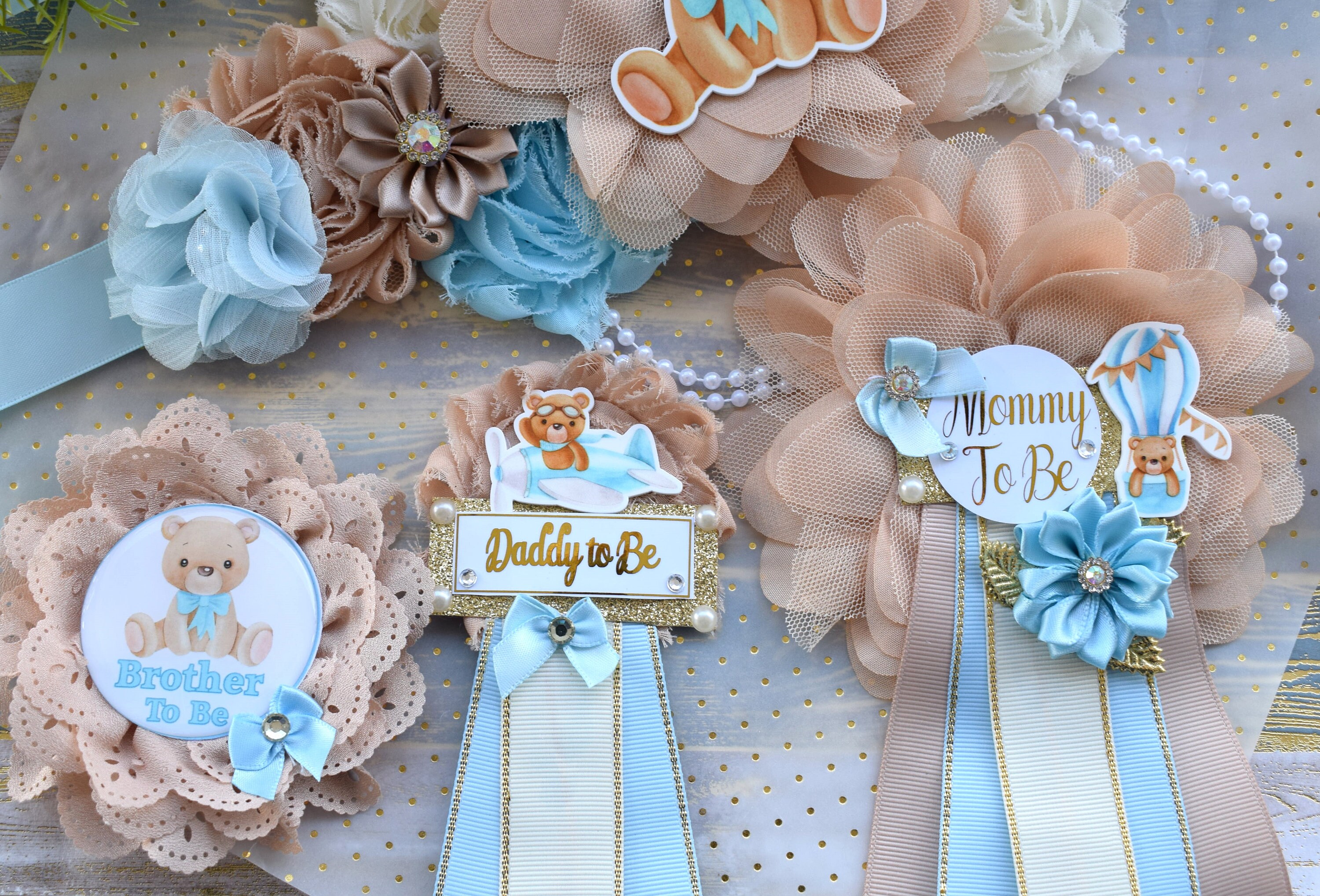 Blue Teddy Bear Baby Shower Teddy Bear Blue Flower Sash - Etsy Canada