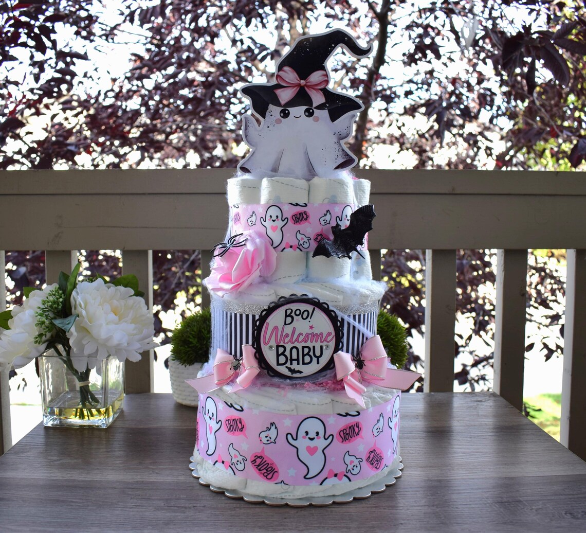 Cute Pink Witch Ghost Diaper Cake Baby Shower, Halloween Baby Shower ...