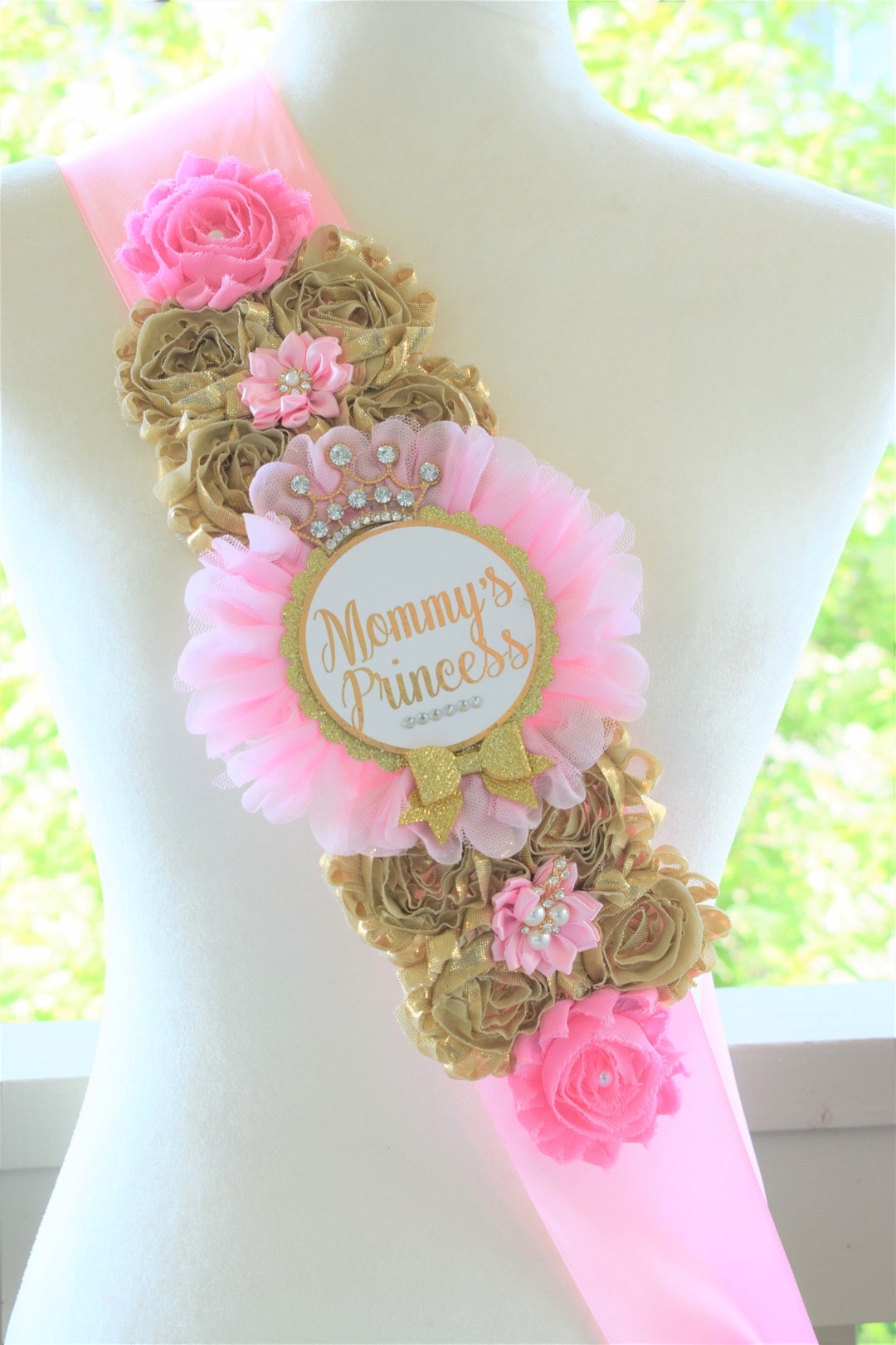 Pink Gold Princess Shoulder Sash, Royal Princess Gold Shoulder Sash ...