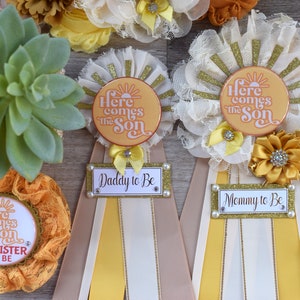 Here Come the Son Baby Shower, Neutral Yellow Ivory Maternity Sash ...