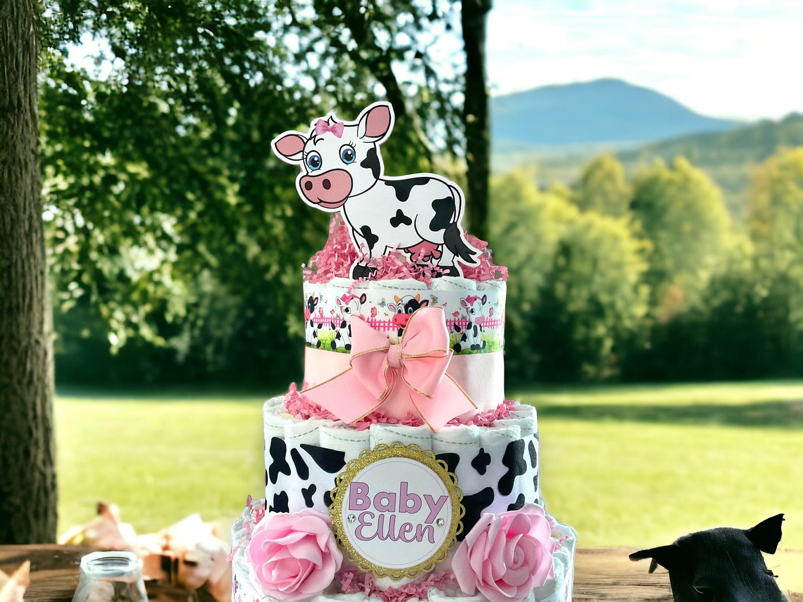 Pink Cow Diaper Cake Baby Shower, Cow Cake Centerpieces Decor, Girl Cow ...