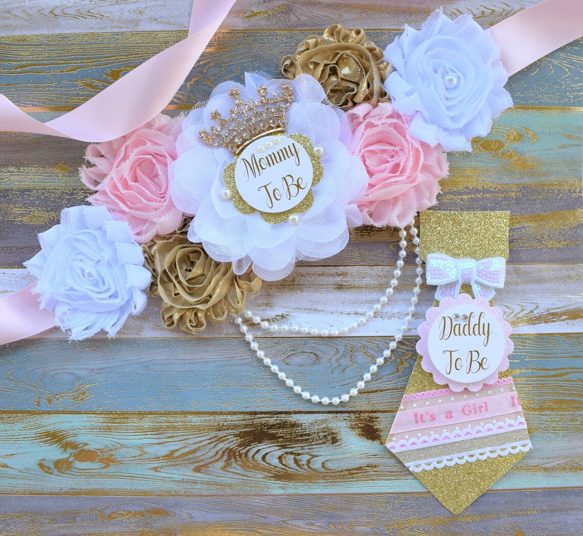 Pink Gold Princess Flower Sash Pink Gold Maternity Sash Pink - Etsy