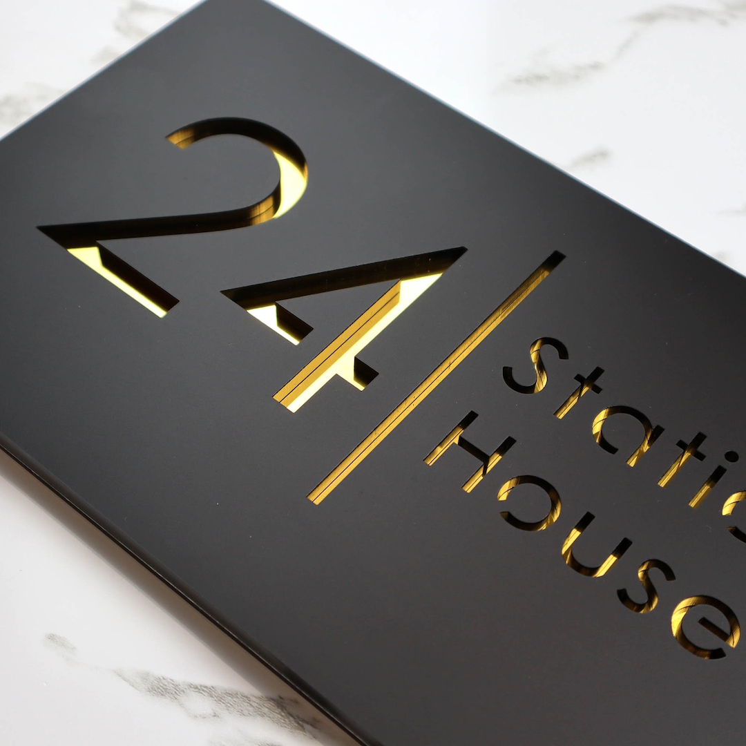 K Smart Sign | Bellissima H2 | Laser Cut Matt Black & Gold Mirror ...