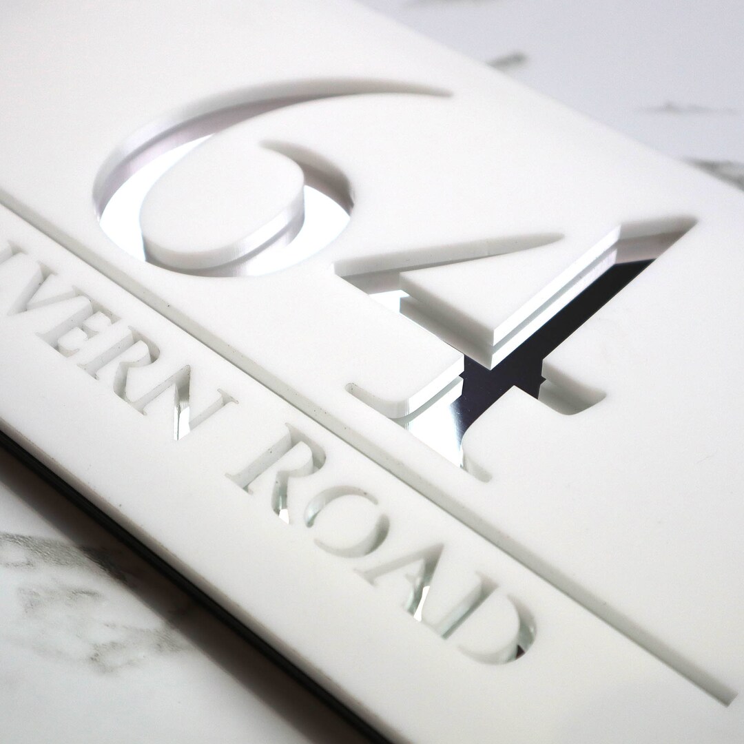 K Smart Sign | Bellissima H3 | Laser Cut Matt White & Silver Mirror ...