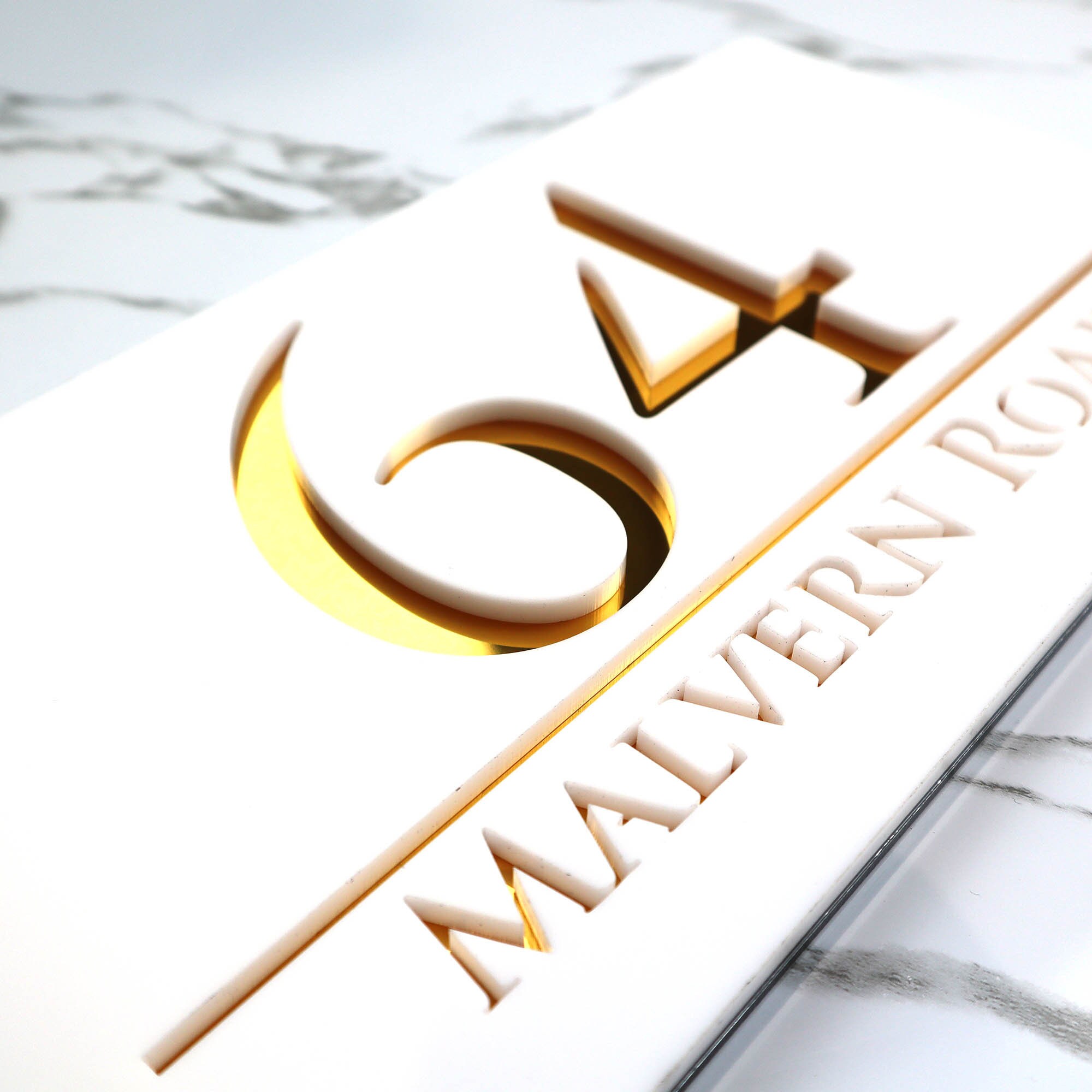K Smart Sign | Bellissima H3 | Laser Cut Matt White & Gold Mirror ...