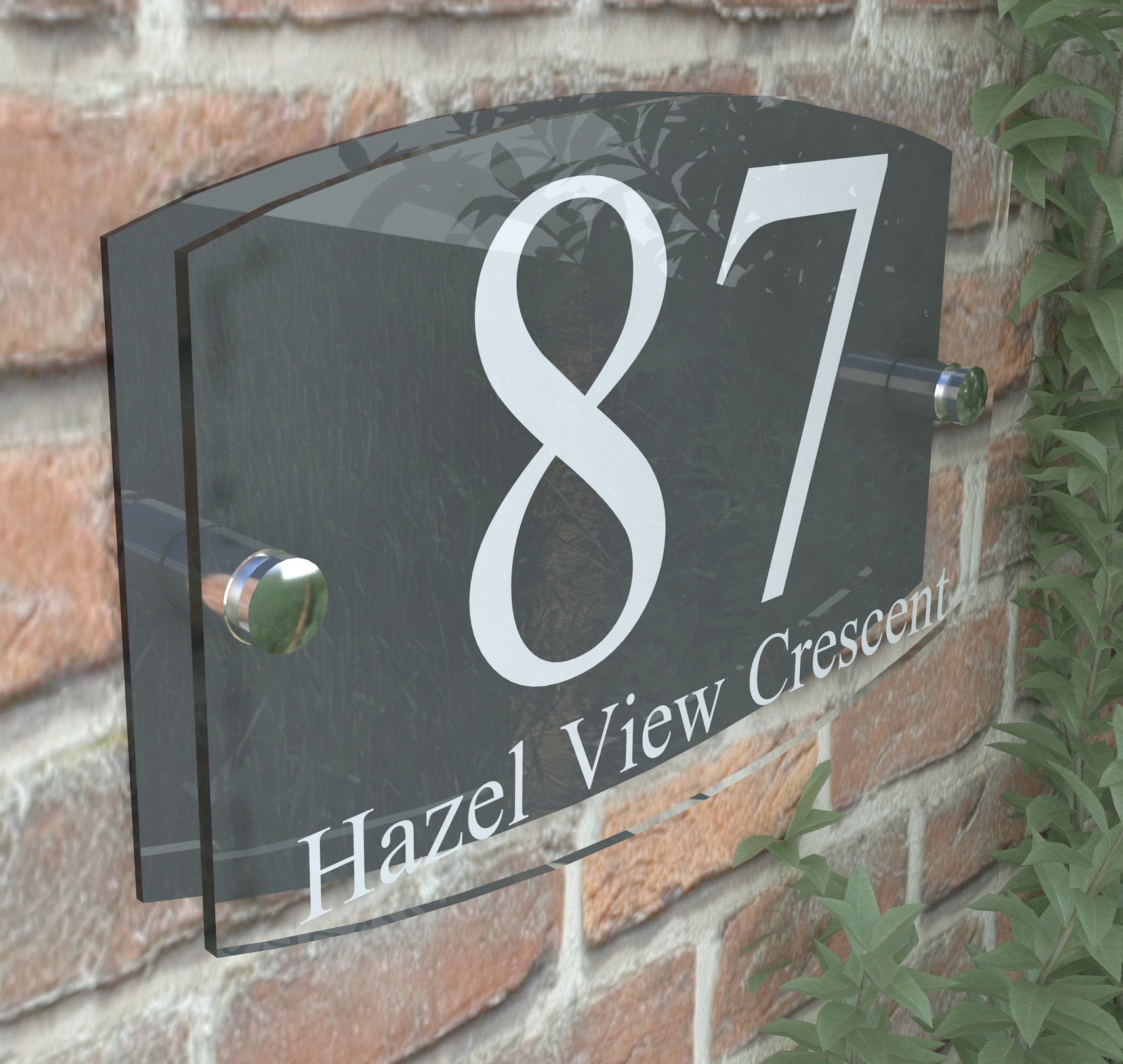 K Smart Sign Modern House Signs Plaque Door Number Street Glass Effect ...