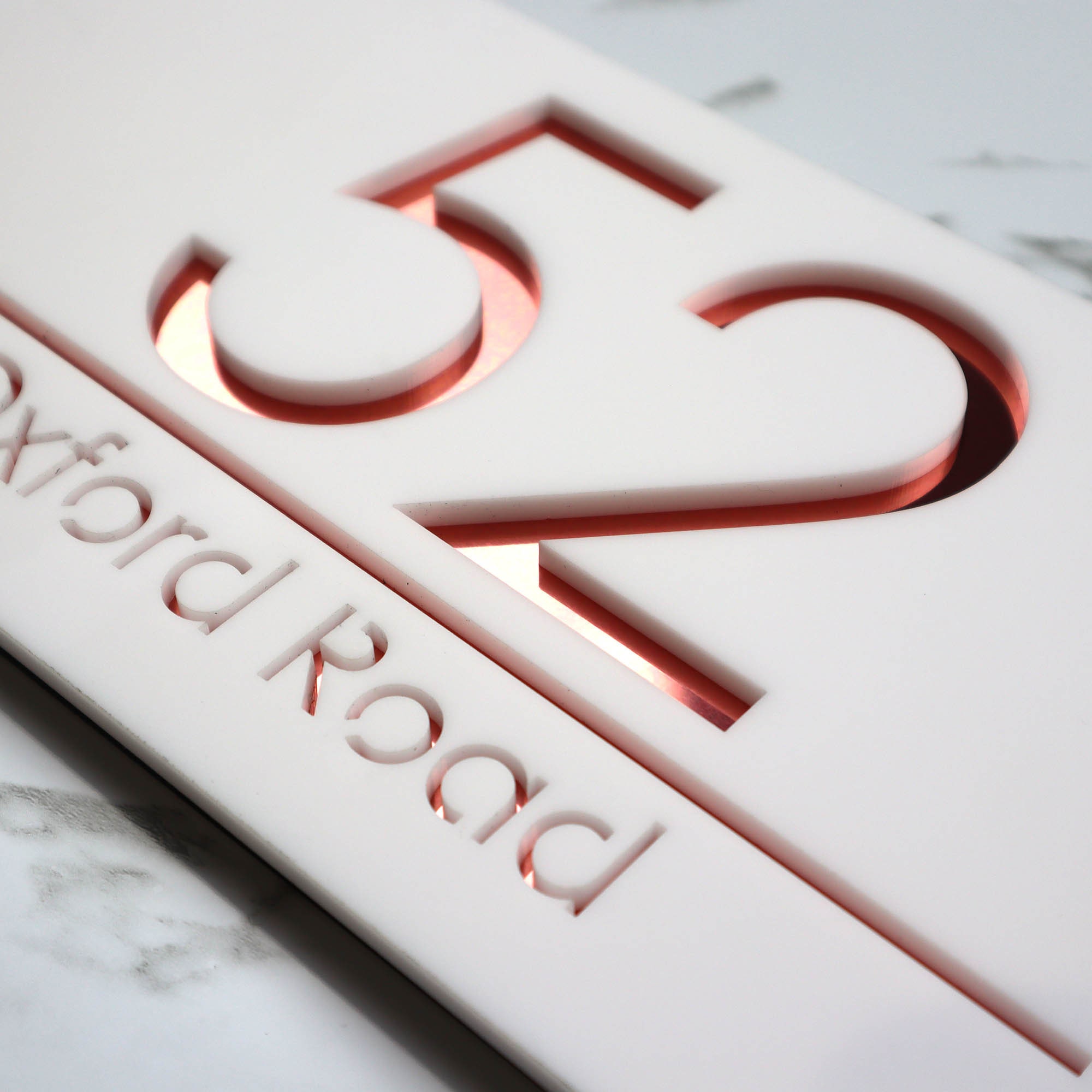 K Smart Sign | Laser Cut Matt White & Rose Gold Mirror Personalised ...