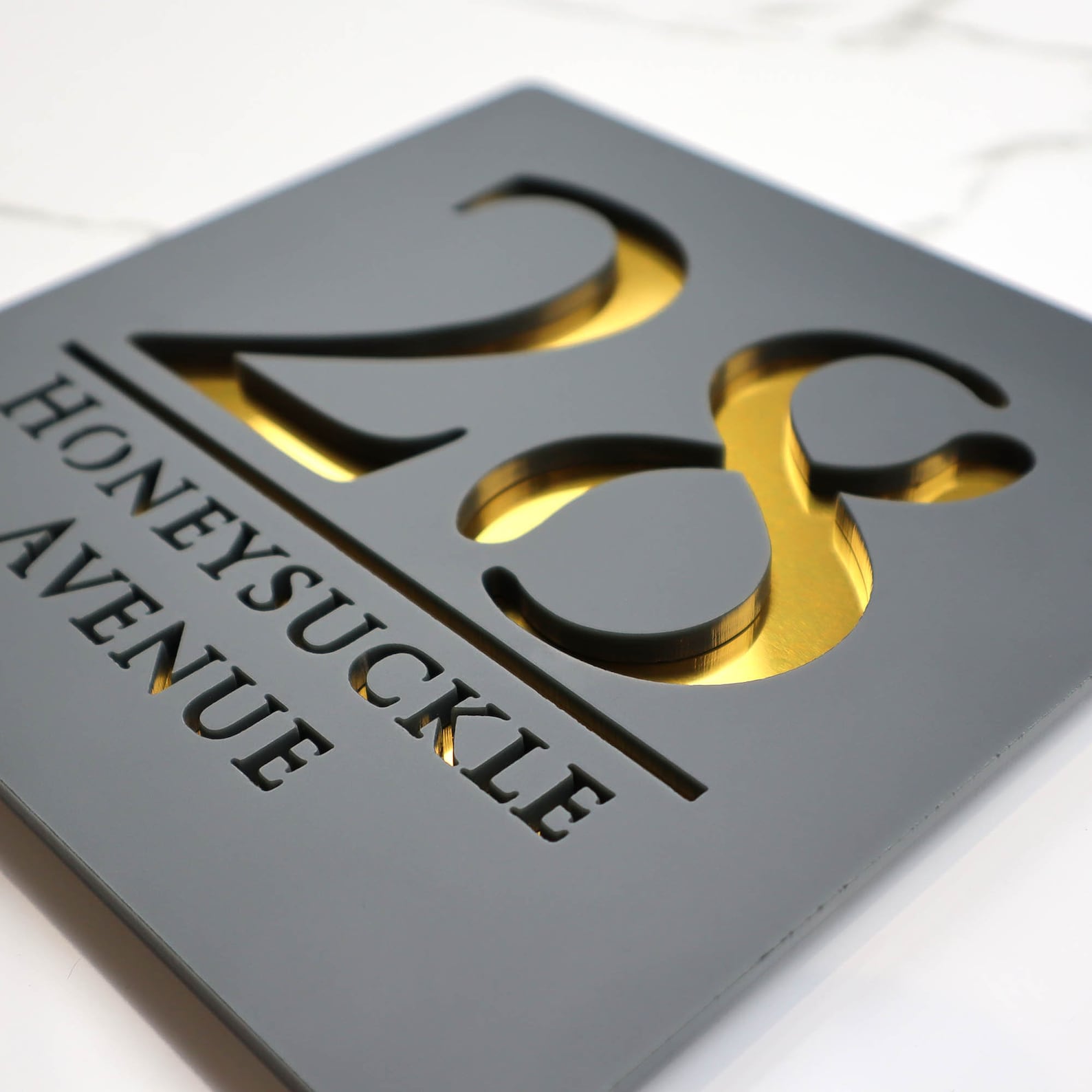 K Smart Sign | Bellissima S1 | Laser Cut Matt Grey & Gold Mirror ...