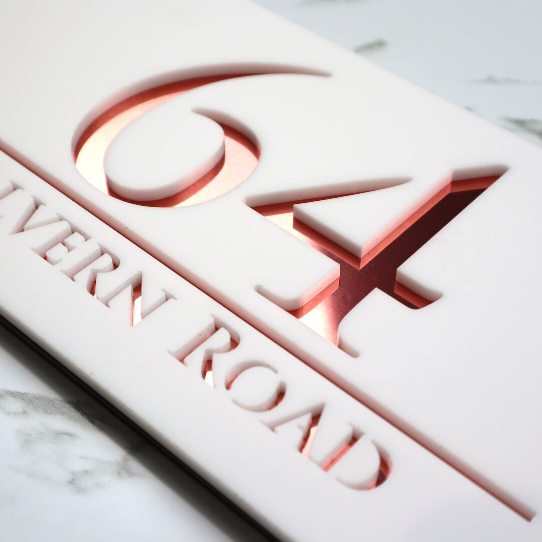 K Smart Sign | Bellissima H3 | Laser Cut Matt White & Rose Gold Mirror ...