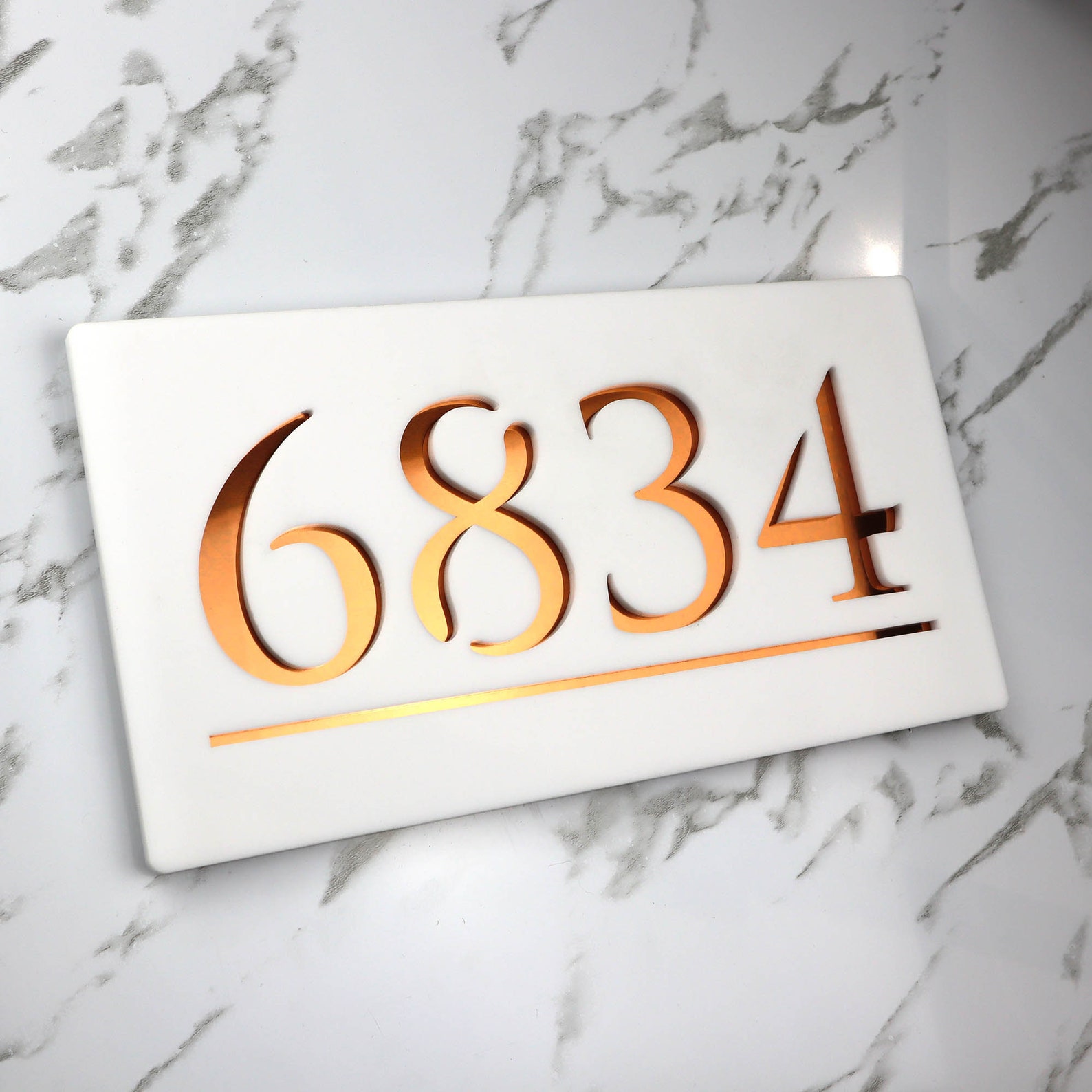 K Smart Sign | Bellissima H3 | Laser Cut Matt White & Copper Mirror ...