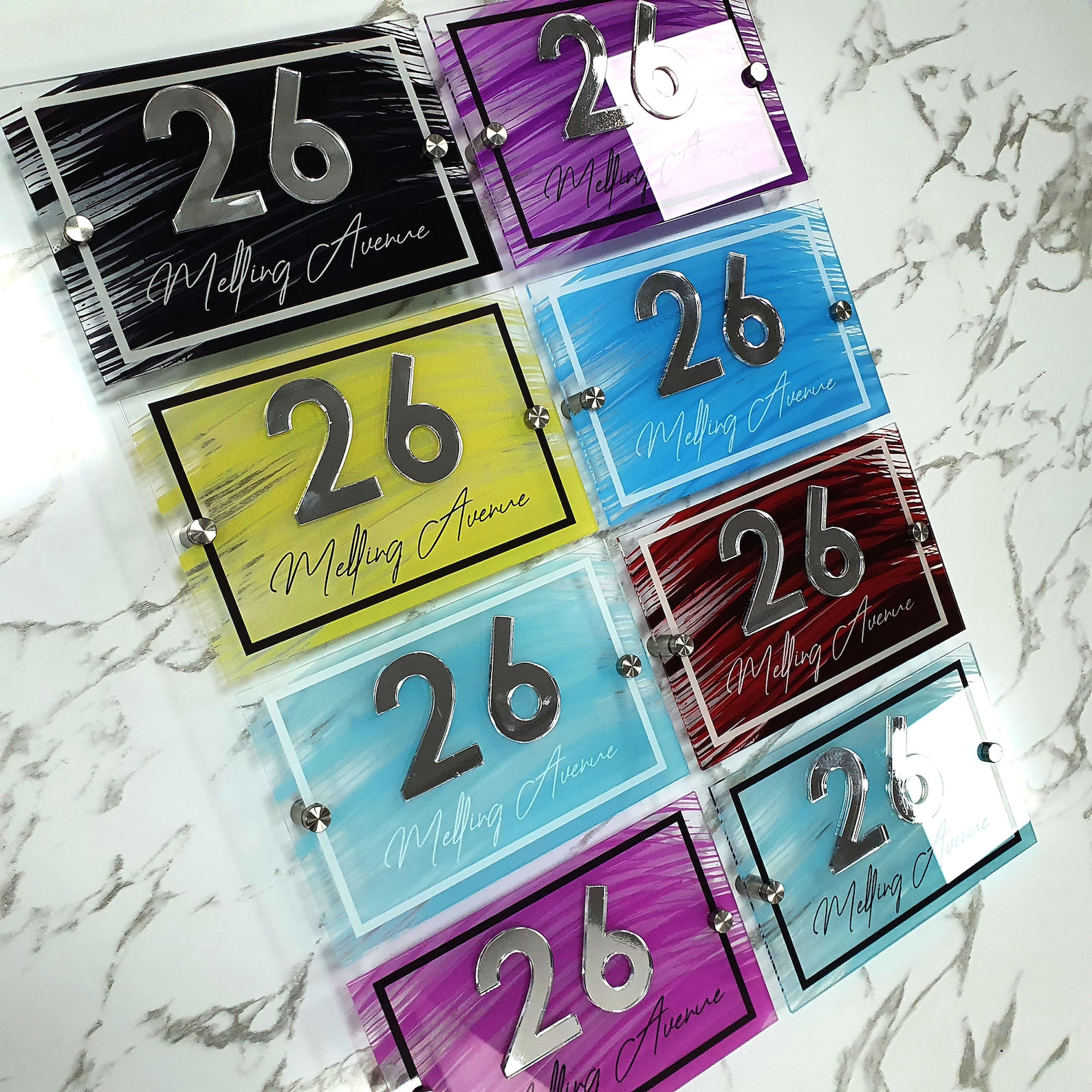 House Number Sign 3d Teal Printed Address Door Signage - Painted Brush ...