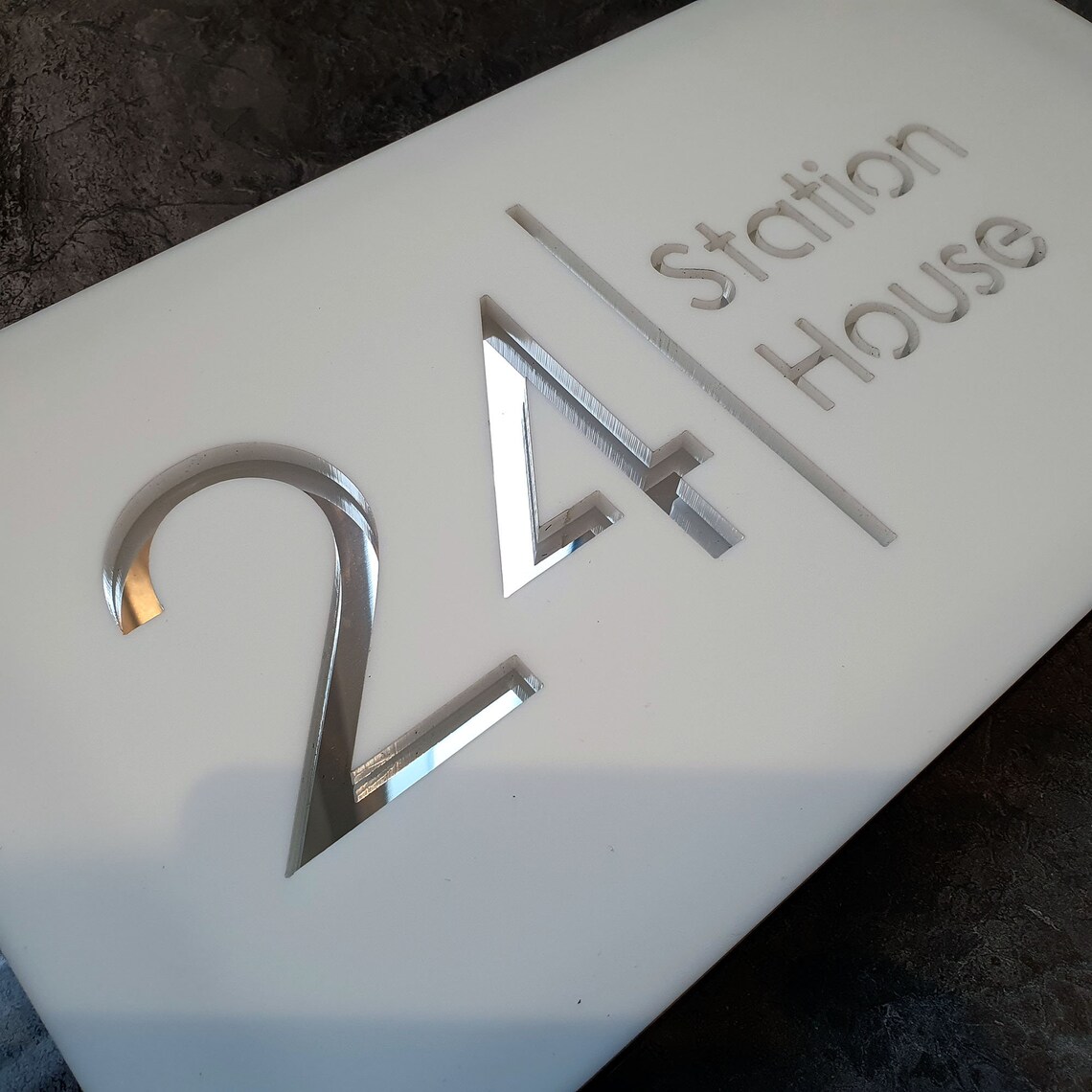 K Smart Sign Bellissima H2 Laser Cut Matt White & Silver | Etsy