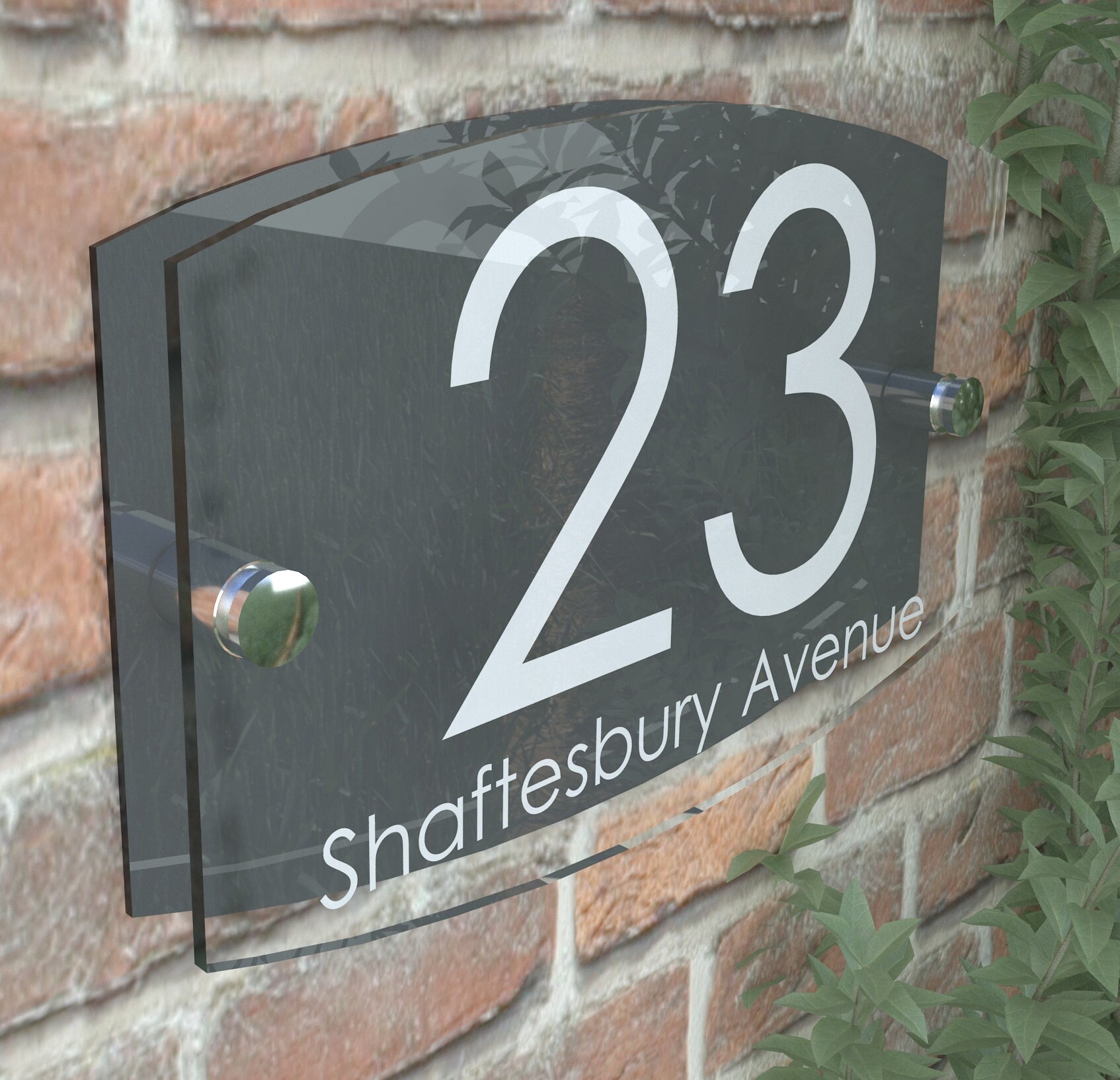 K Smart Sign Modern House Signs Plaque Door Number Street Glass Effect ...