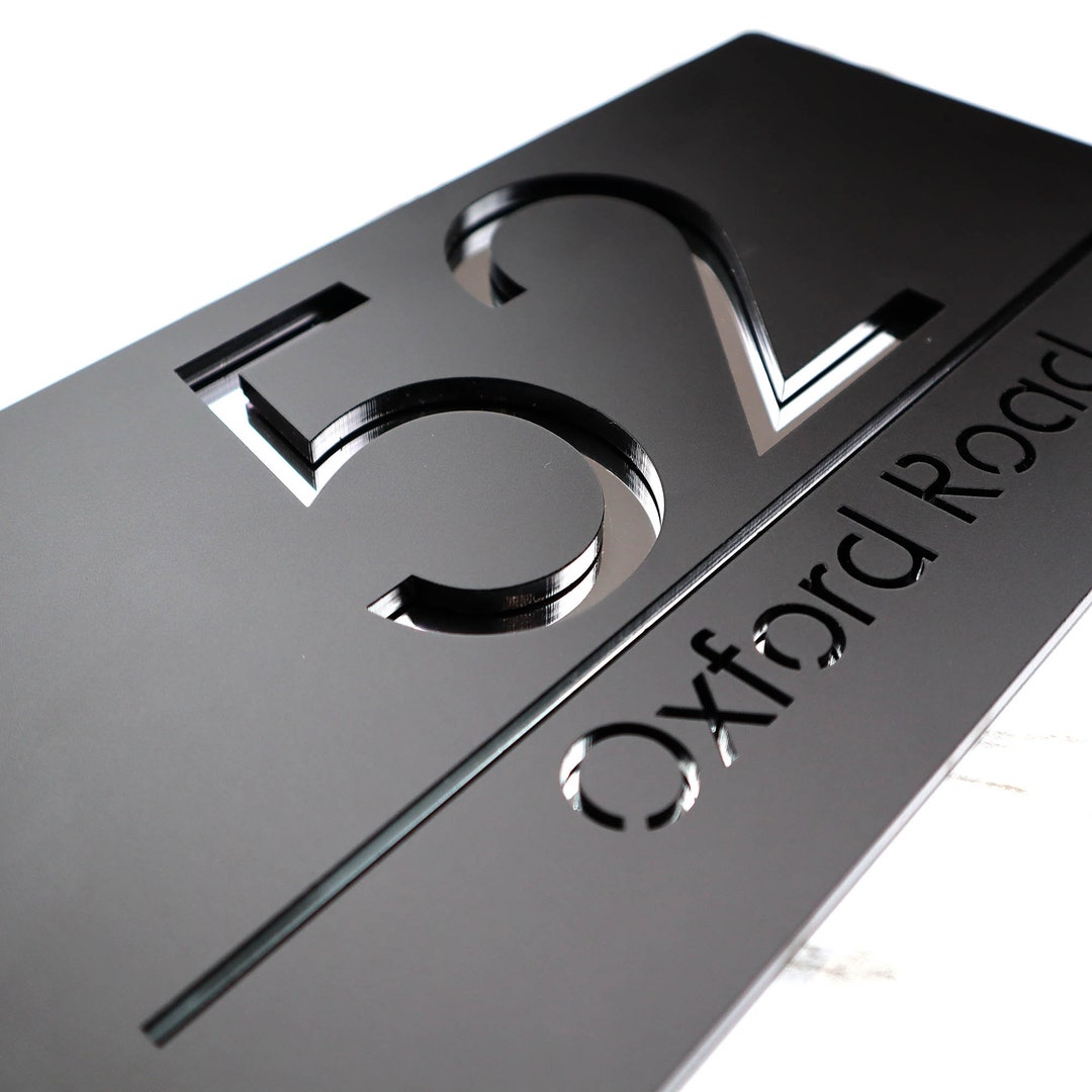 K Smart Sign | Laser Cut Matt Black & Silver Mirror Personalised Door ...