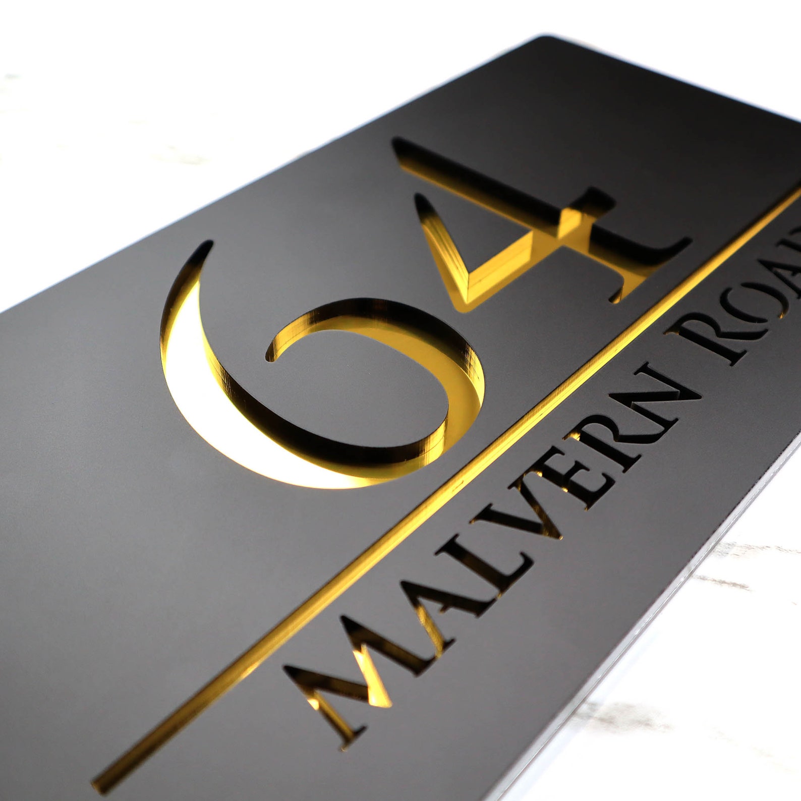 K Smart Sign | Bellissima H3 | Laser Cut Matt Black & Gold Mirror ...