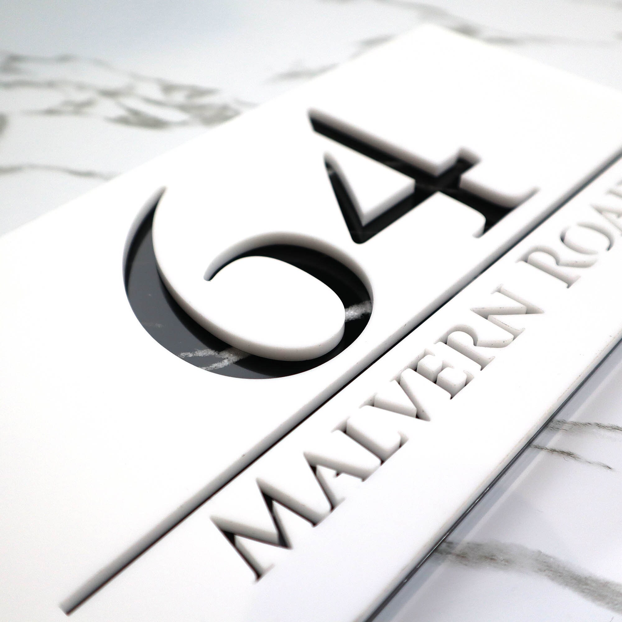 K Smart Sign | Bellissima H3 | Laser Cut Matt White & Black Marble ...