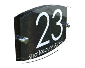 K Smart Sign Modern House Signs Plaque Door Number Street Glass Effect ...
