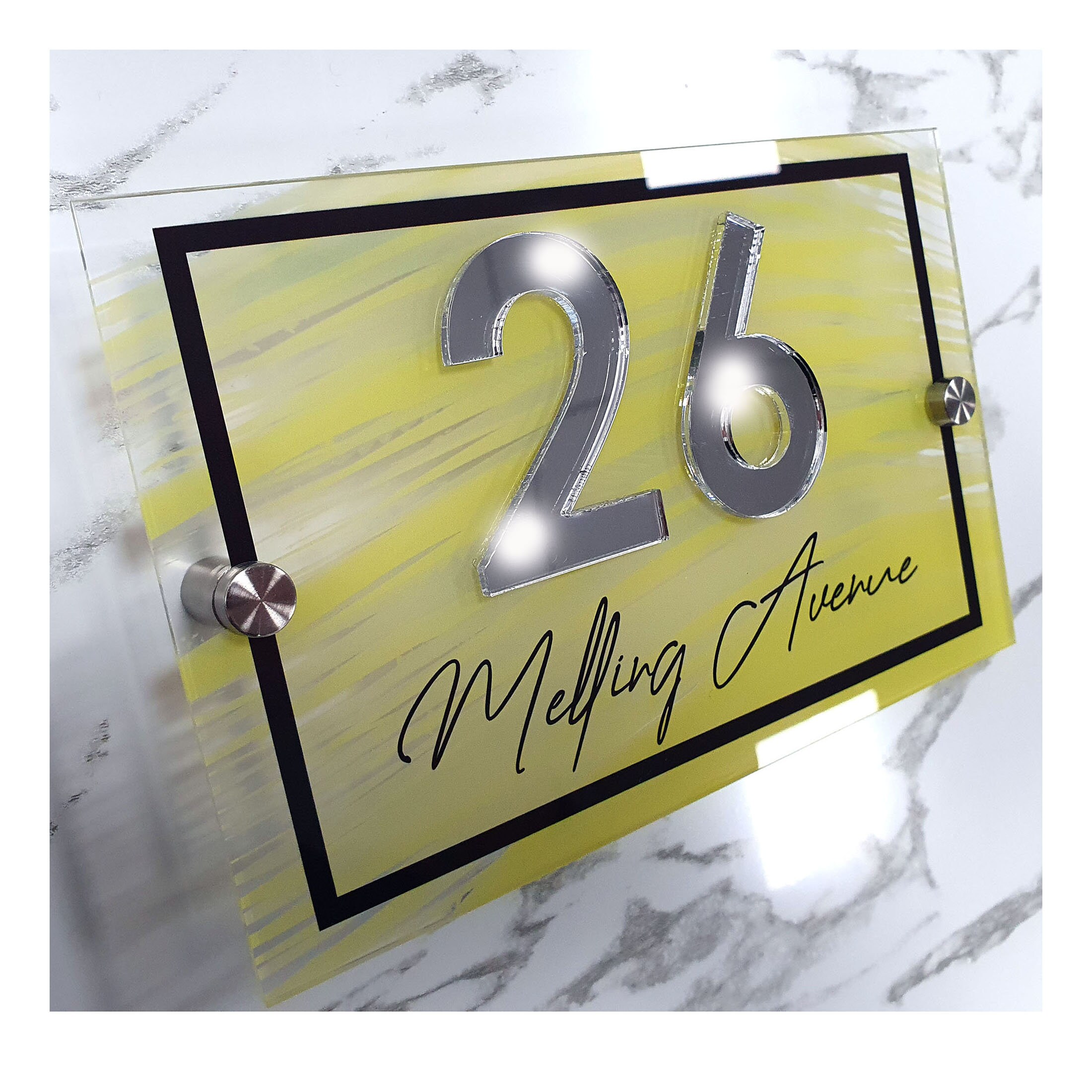House Number Sign Yellow Pastel Printed Address Door Signage - Painted ...