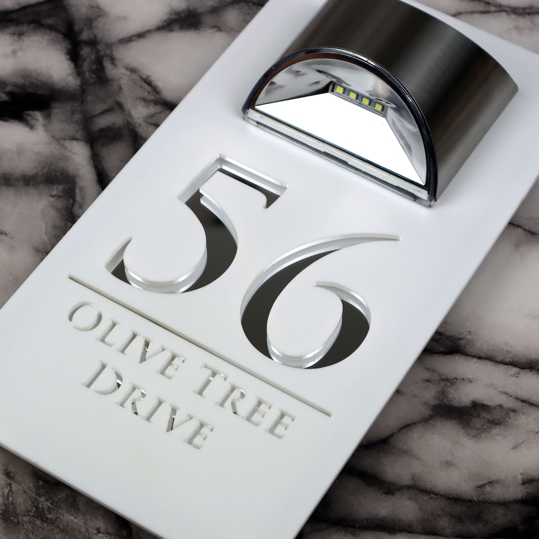 Modern White Mirror House Sign With Solar Light Classic Mirror Marble ...