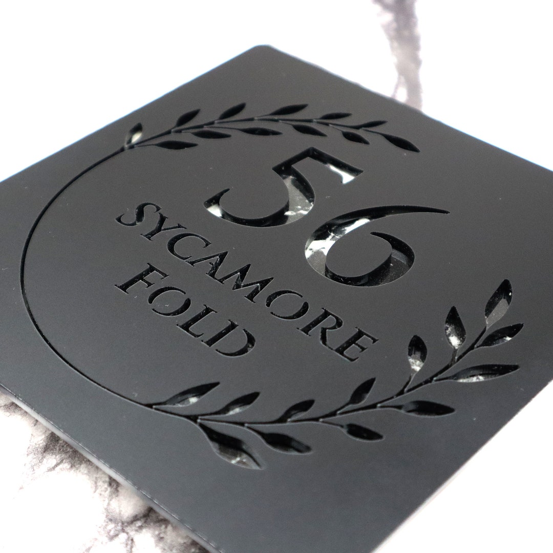 K Smart Sign | Floral S1 | Matt Black Contemporary Square House Sign ...