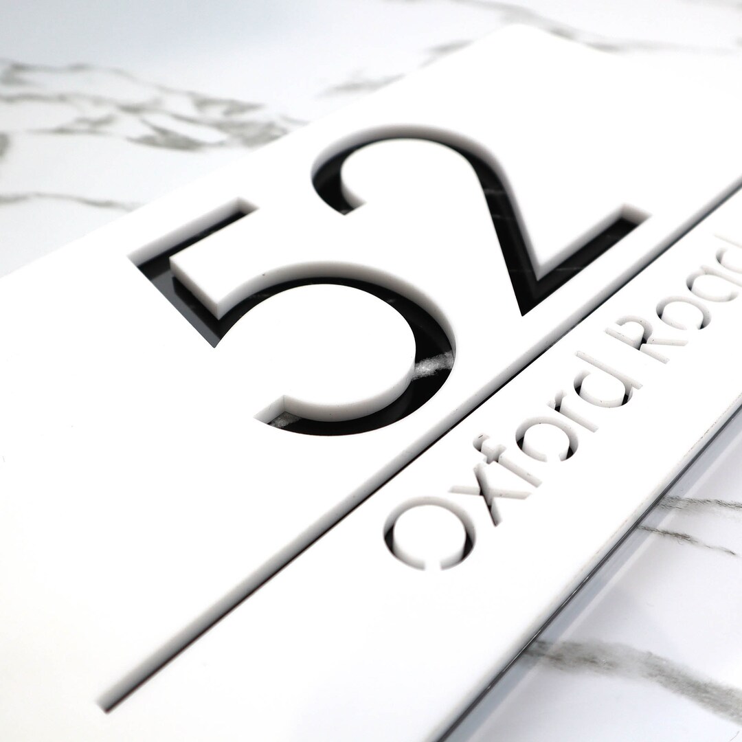 K Smart Sign | Laser Cut Matt White & Black Marble Personalised Door ...