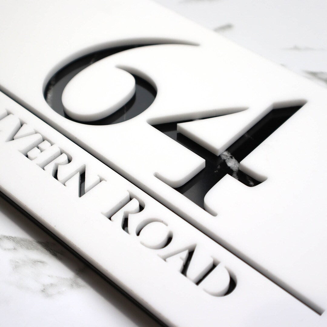 K Smart Sign Bellissima H3 Laser Cut Matt White & Black Marble Floating ...