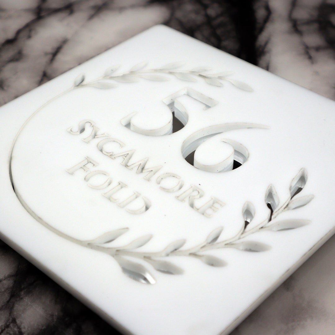 K Smart Sign | Floral S1 | White House Number Sign, Custom Matt White ...