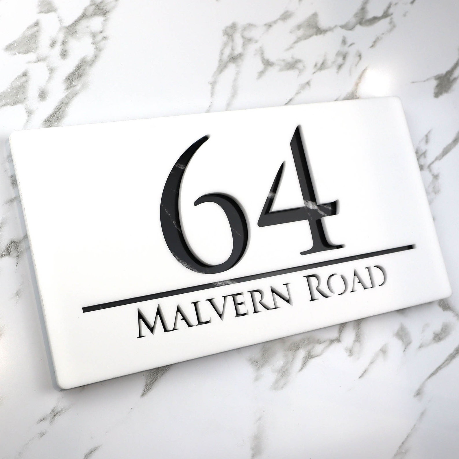 K Smart Sign | Bellissima H3 | Laser Cut Matt White & Black Marble ...