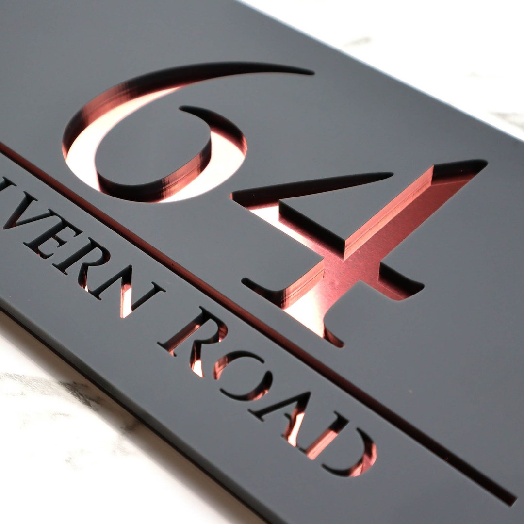 K Smart Sign | Bellissima H3 | Laser Cut Matt Gray Plaque & Rose Gold ...