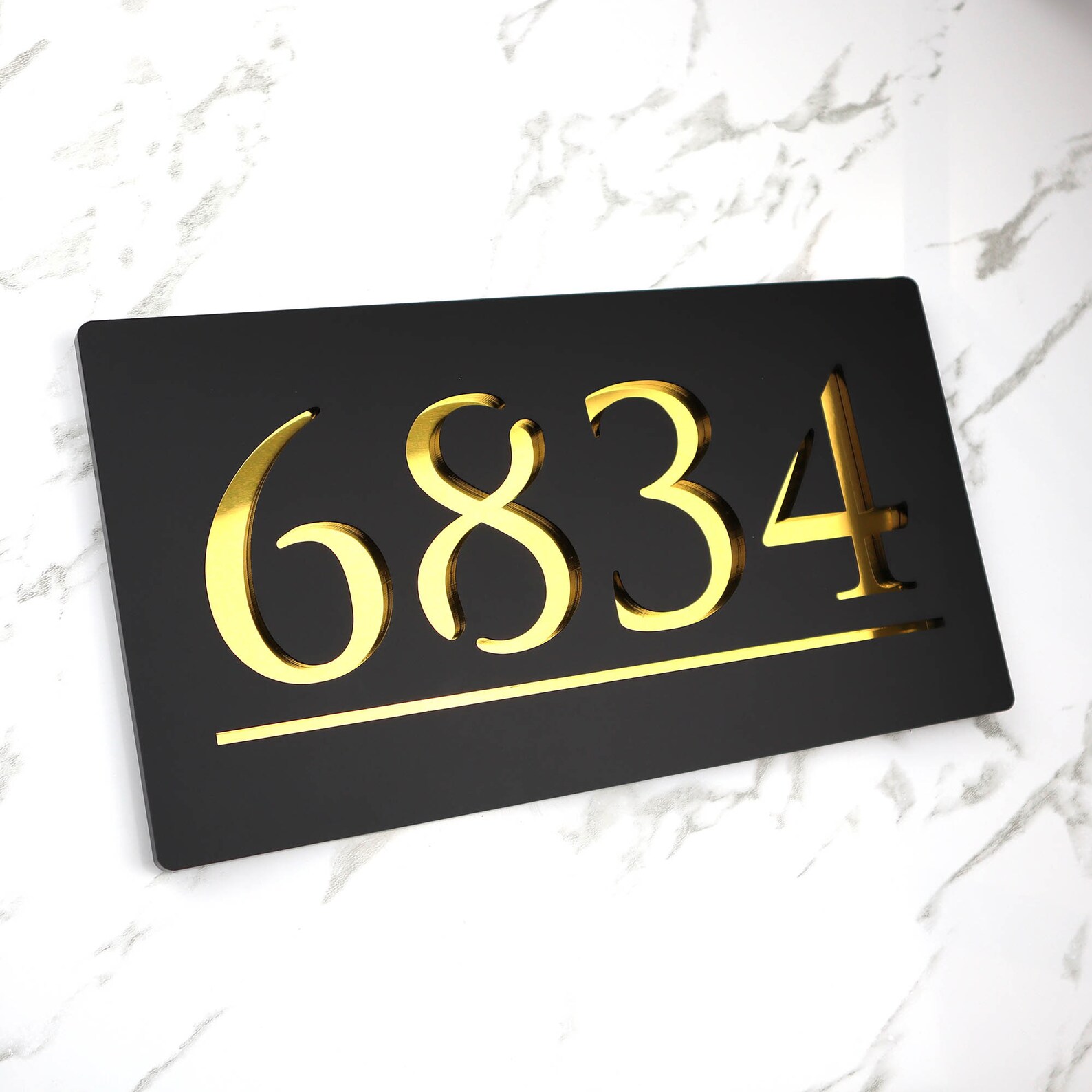 K Smart Sign | Bellissima H3 | Laser Cut Matt Black & Gold Mirror ...