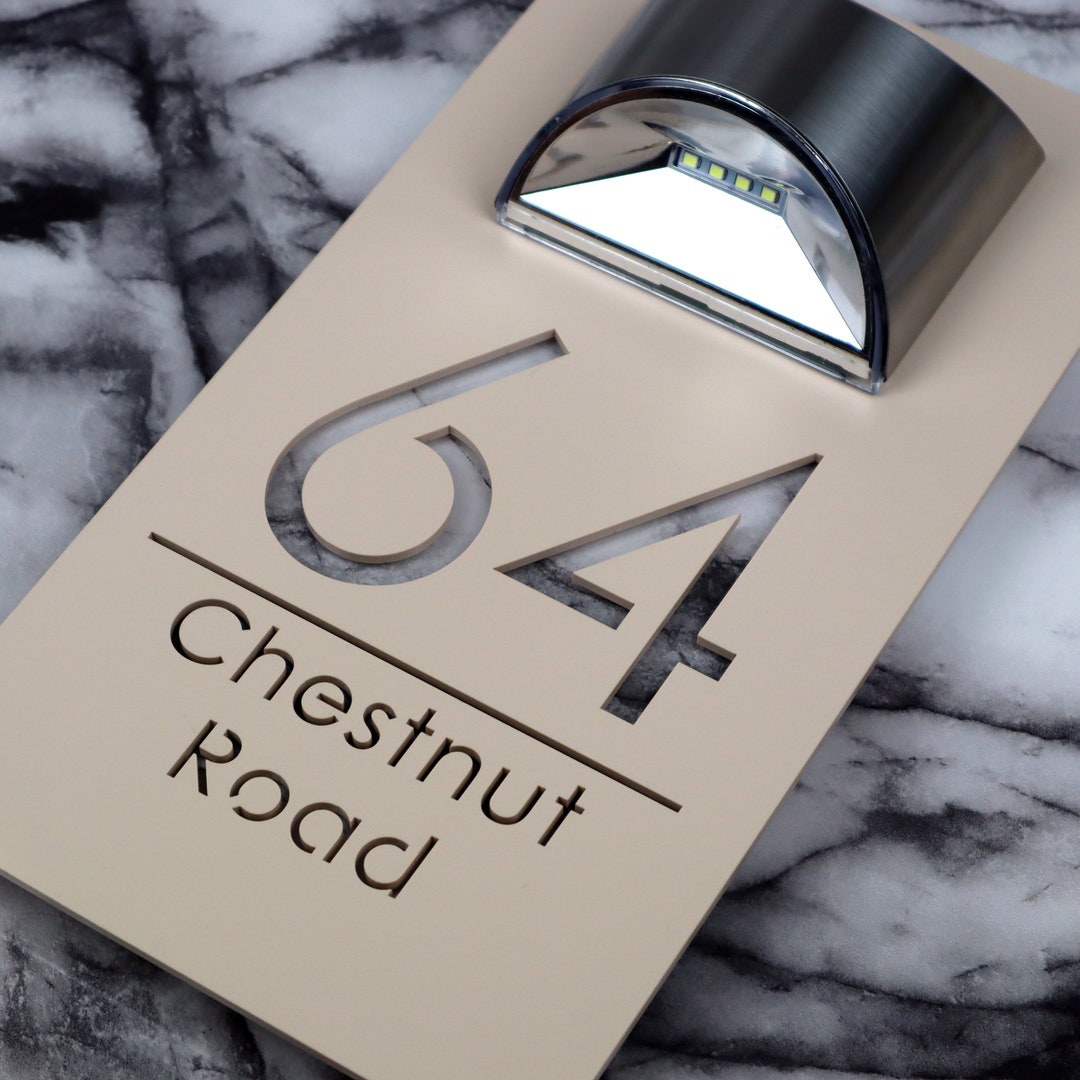 Matt Beige House Sign With Solar Light Laser Acrylic Mirror Marble ...