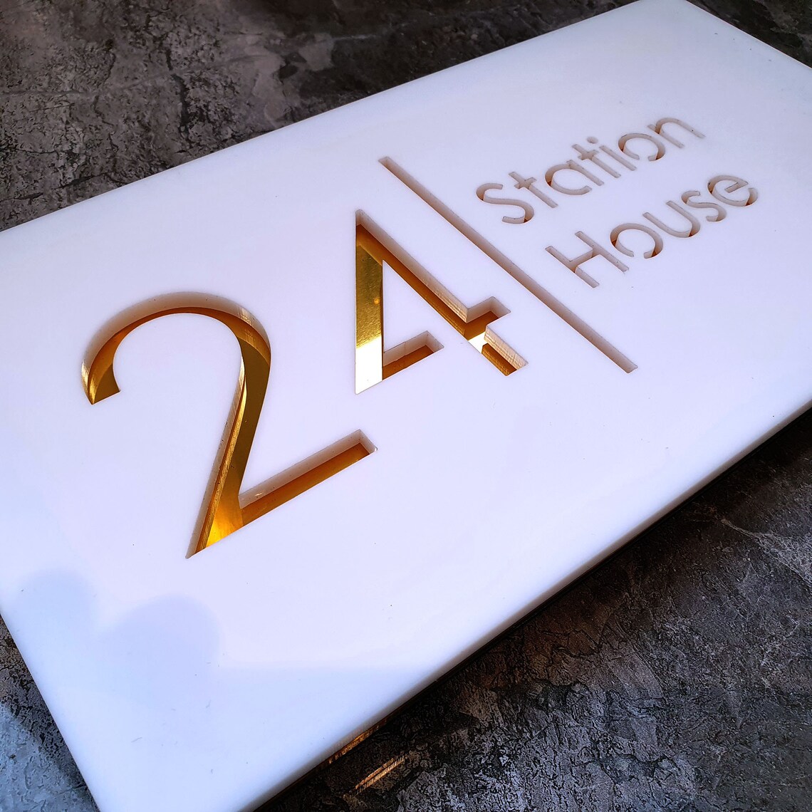 K Smart Sign Bellissima H2 Laser Cut Matt White & Gold | Etsy