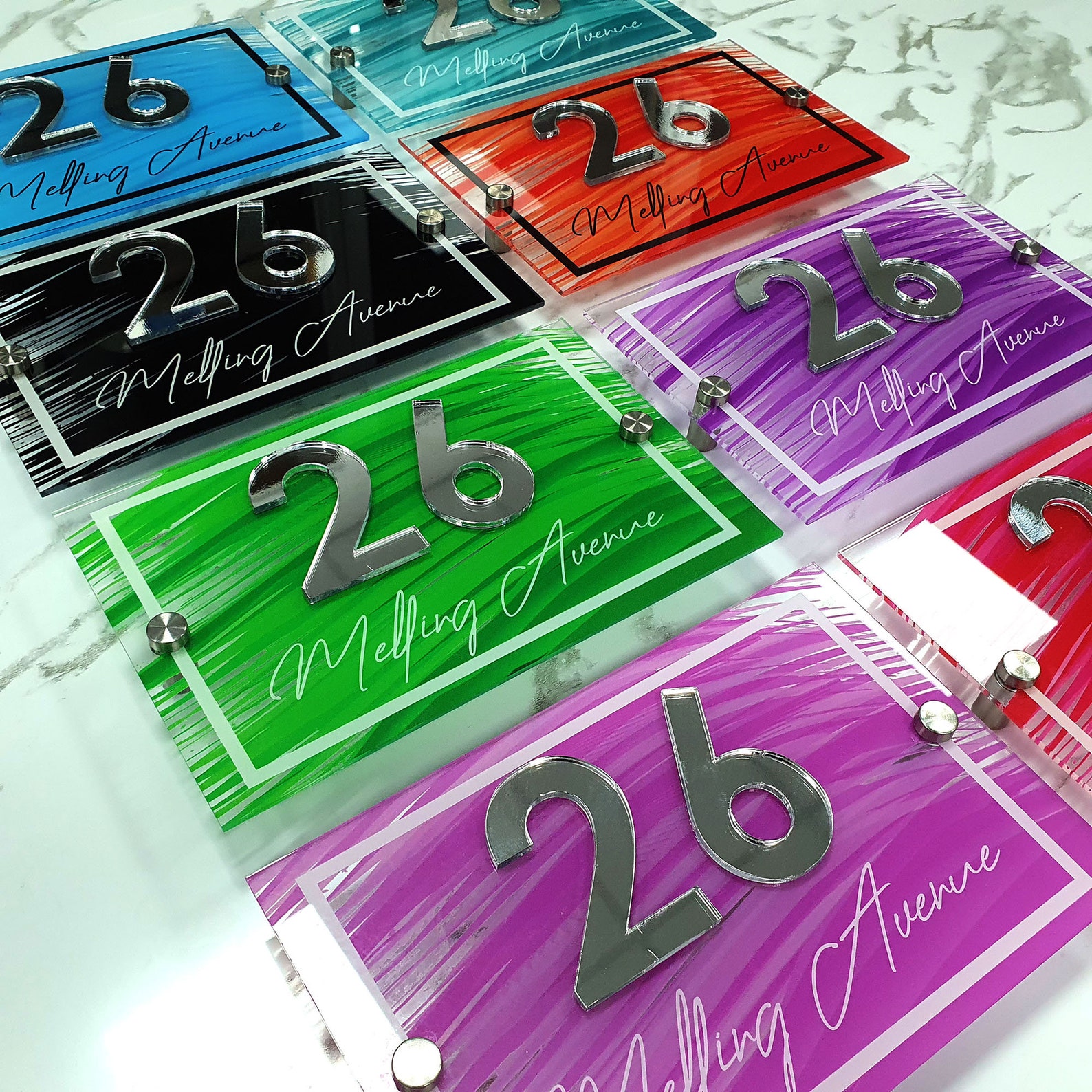 House Number Sign 3d Teal Printed Address Door Signage - Painted Brush ...