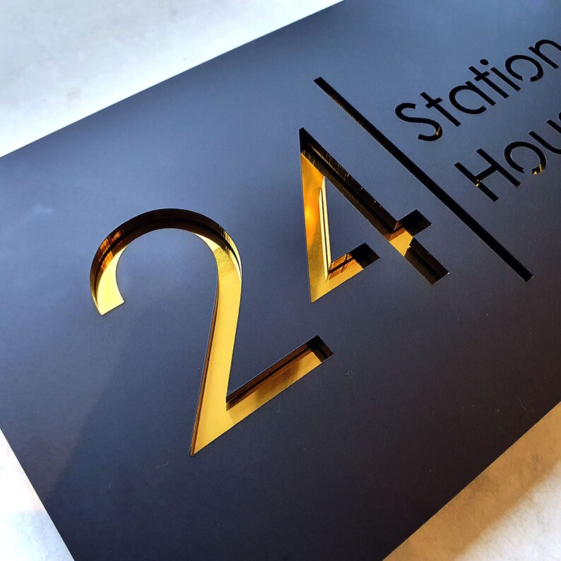 K Smart Sign Bellissima H2 Laser Cut Matt Black & Gold | Etsy