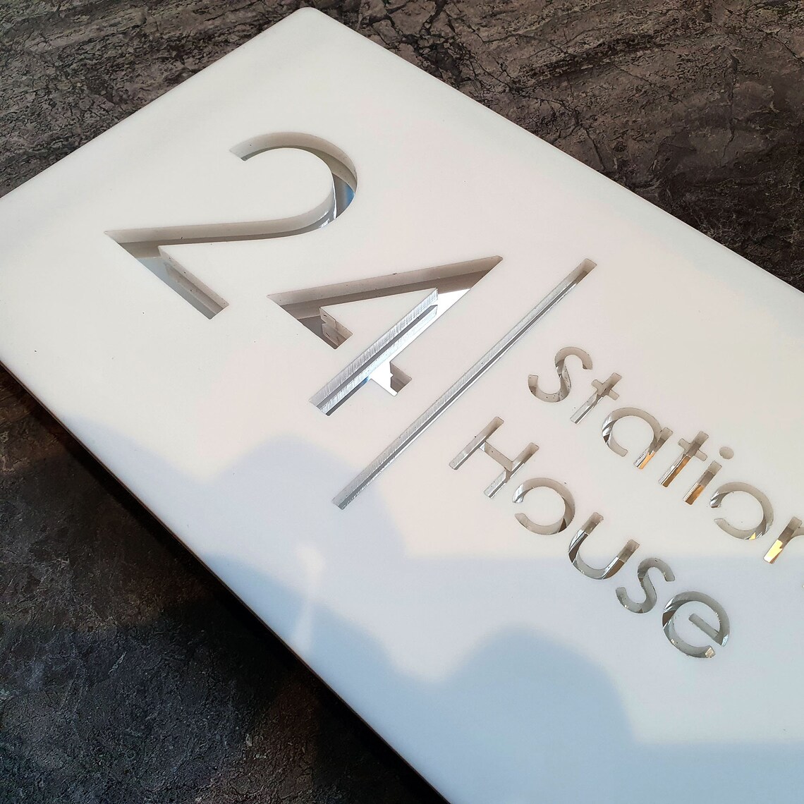 K Smart Sign Bellissima H2 Laser Cut Matt White & Silver | Etsy